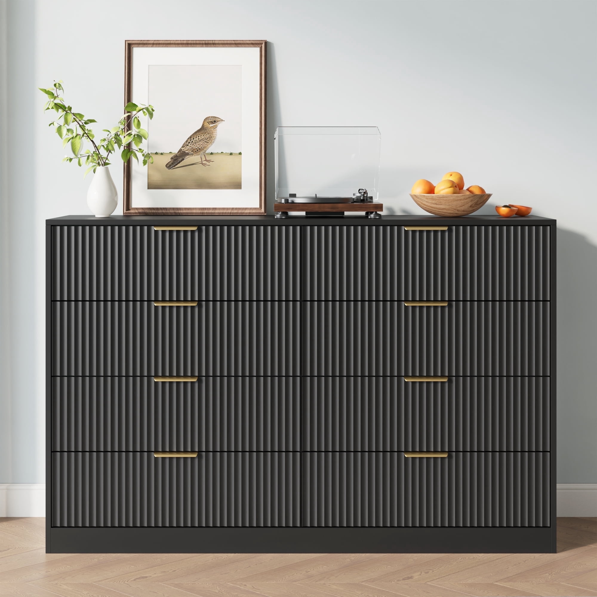 YouTrend Black 8 Drawer Dresser with for Bedroom,Modern Adult Fluted ...