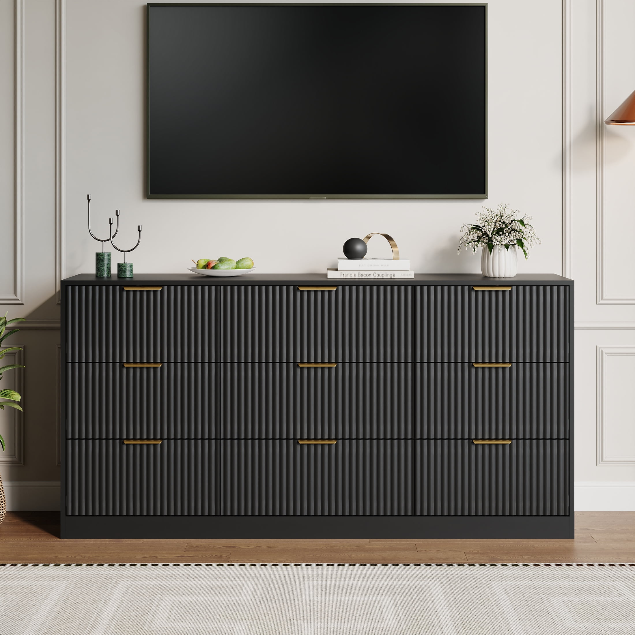 YouTrend Black 9 Drawer Dresser with for Bedroom,Modern Adult Fluted ...
