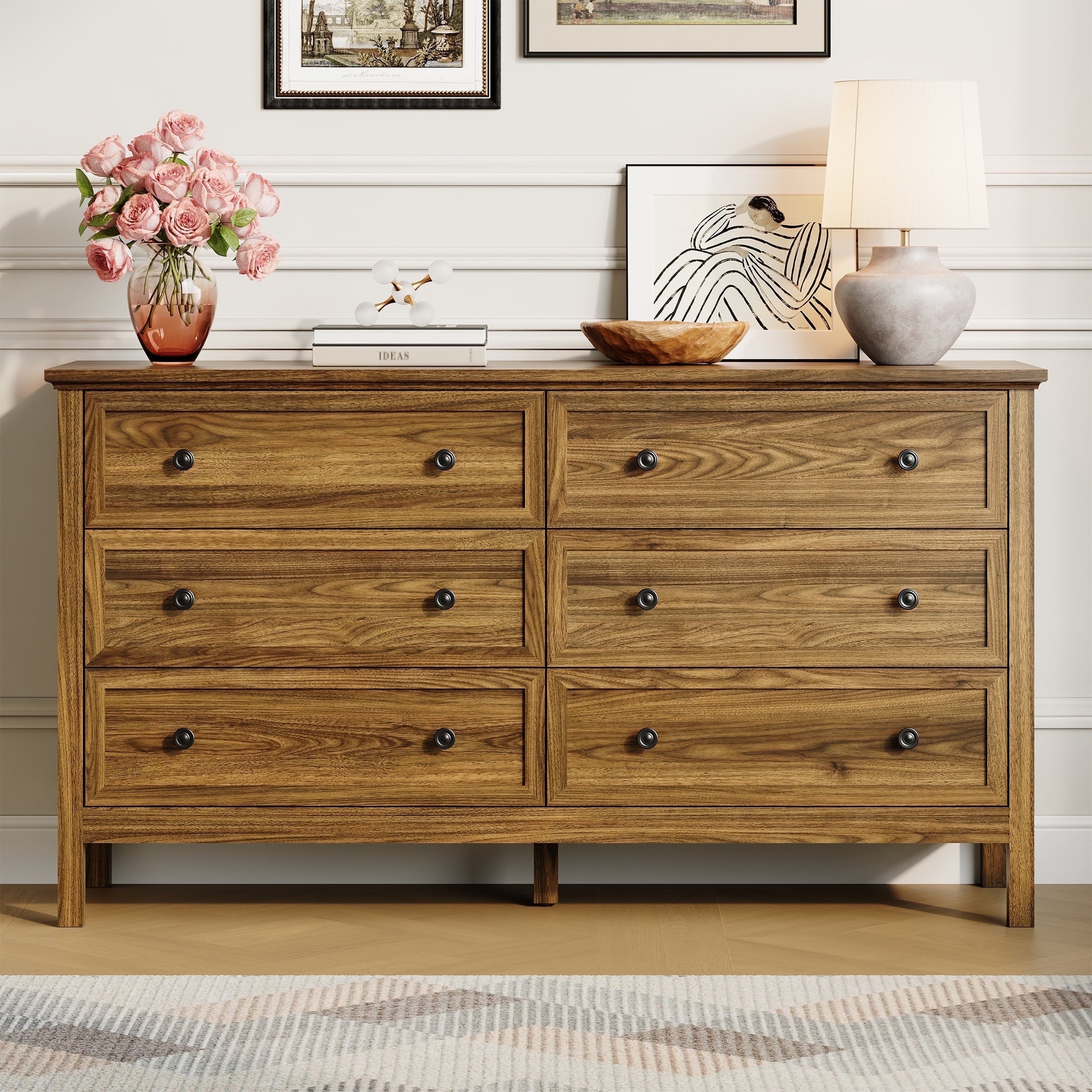 YouTrend Brown Large Dresser with 6 Drawer for Bedroom,Traditional ...