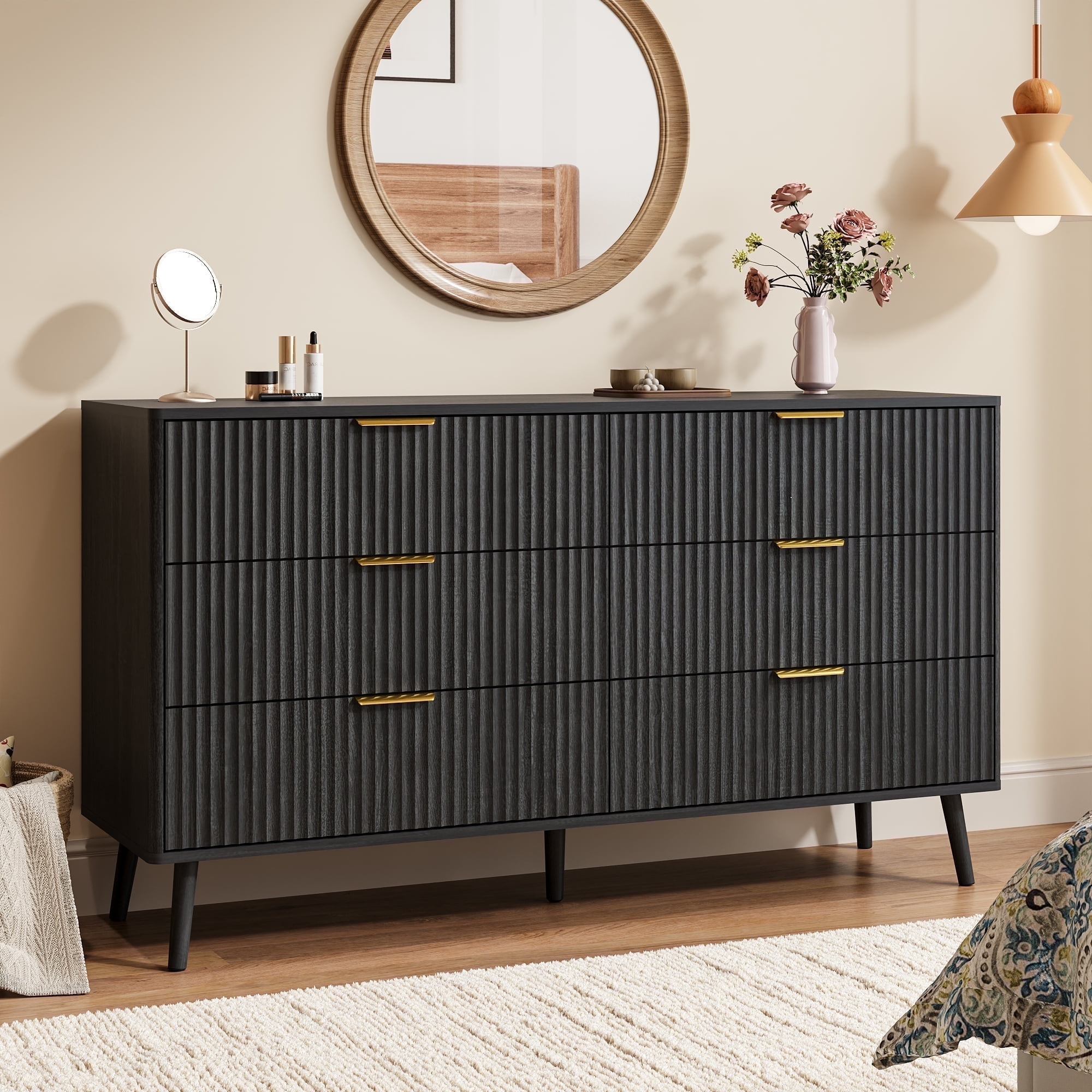 YouTrend Fluted 6 Drawers Dresser, 55.1" Wide Modern Chest of Drawers ...
