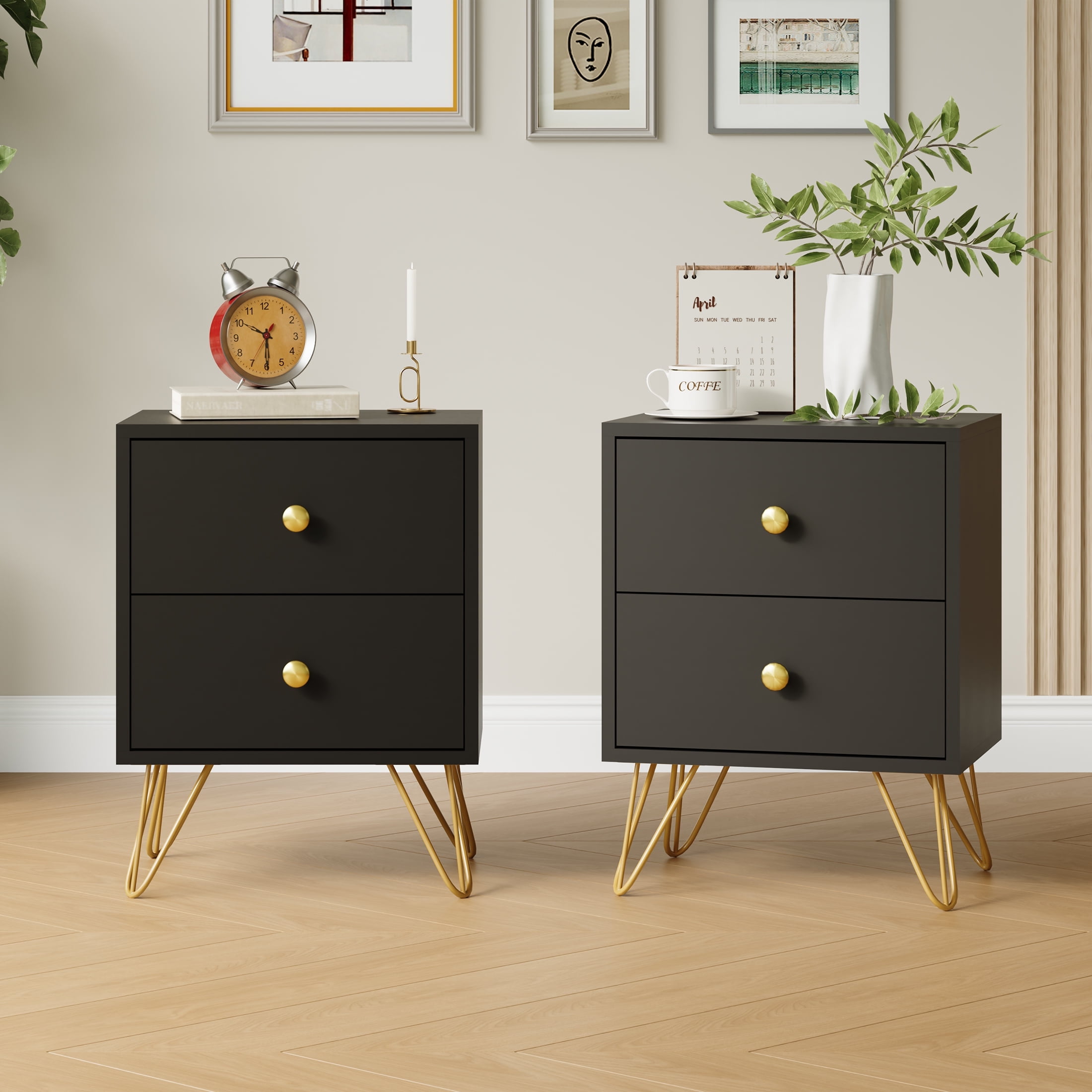 YouTrend Modern Wood Nightstand Set of 2,Adult Bedside Tables End Table ...