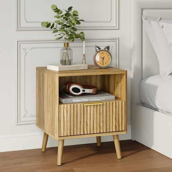 YouTrend Nightstand with Open Shelf,Beside Table with Fluted Design ...