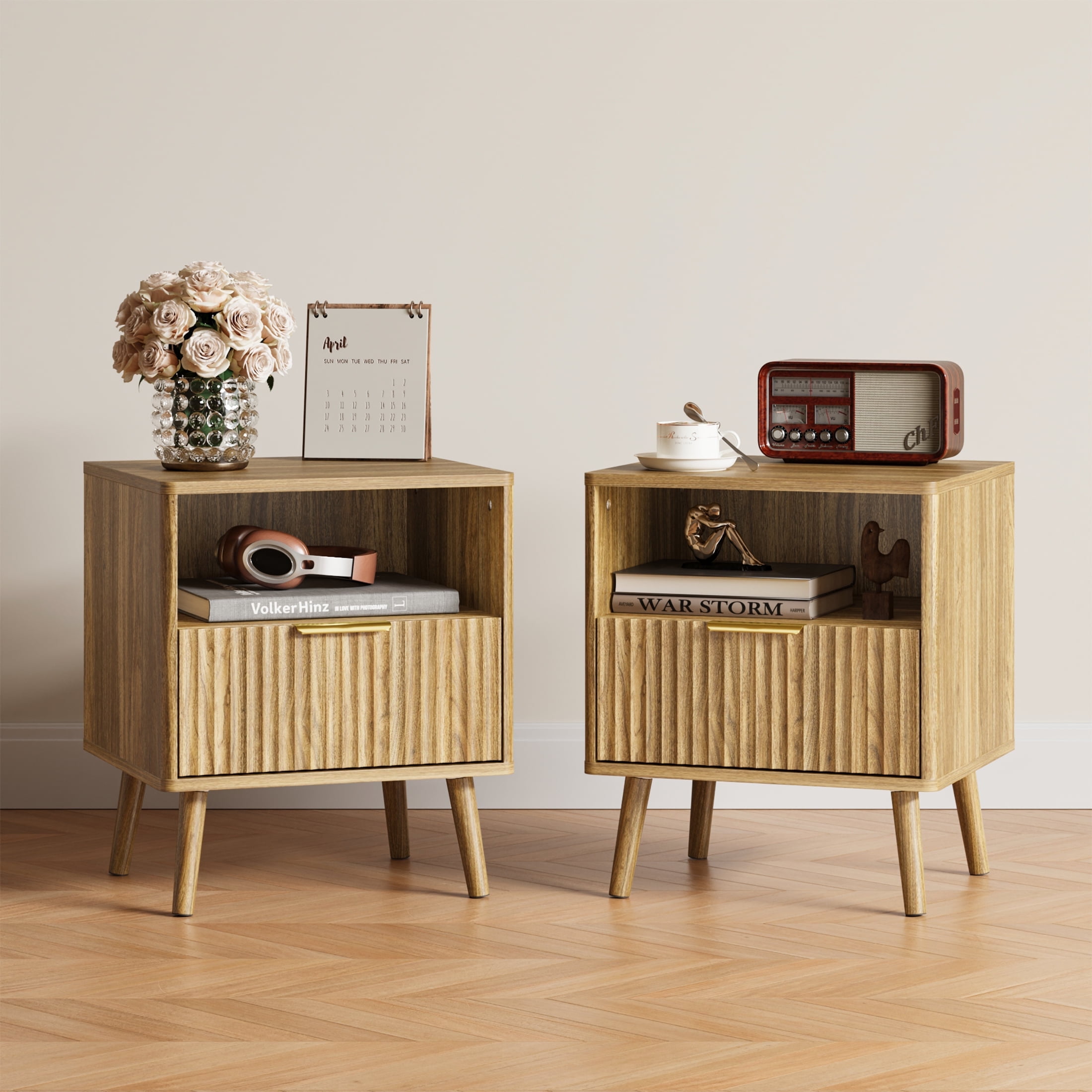 YouTrend Nightstands Set 0f 2 with Open Shelf,Beside Table with Fluted ...