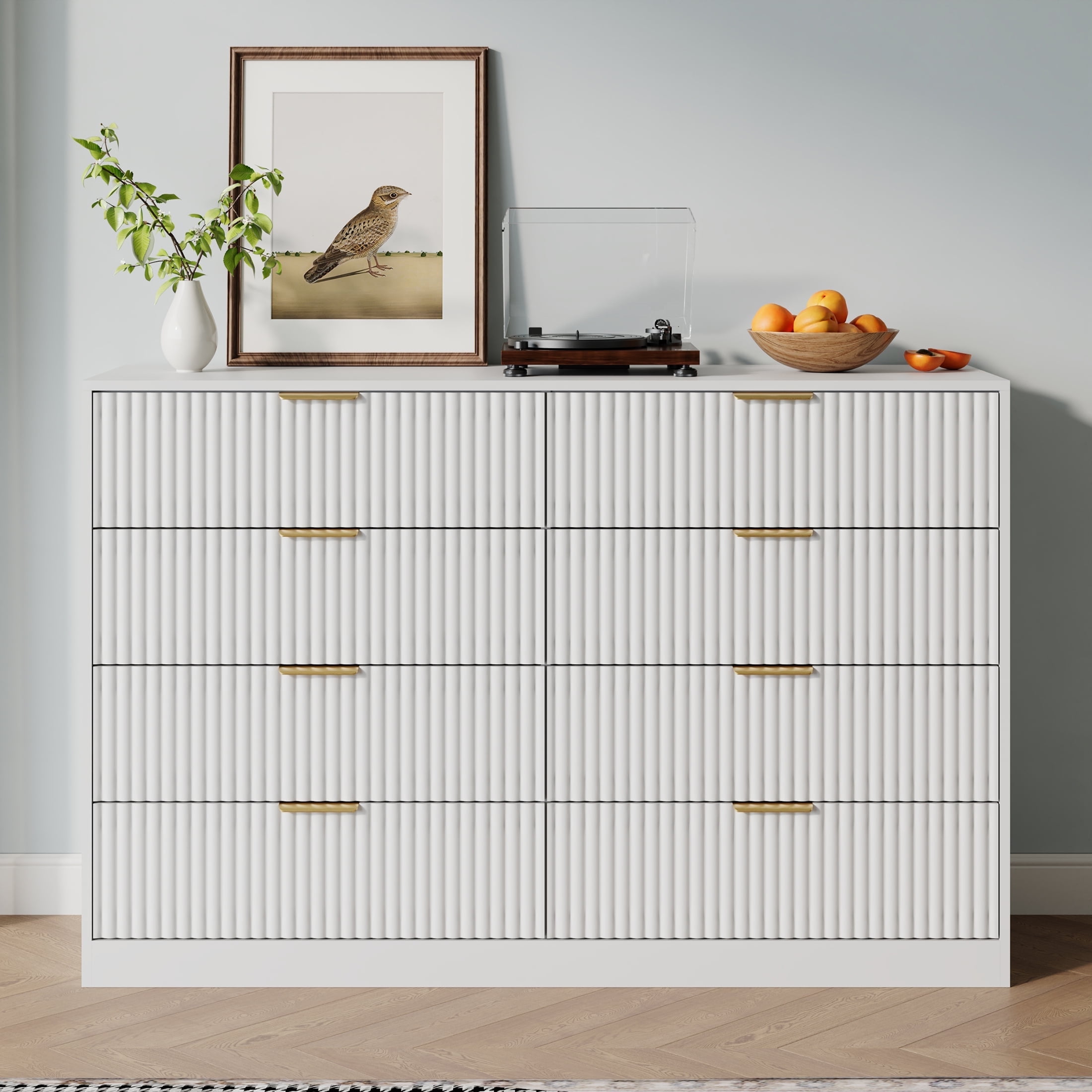 YouTrend White 8 Drawer Dresser with for Bedroom,Modern Adult Fluted ...
