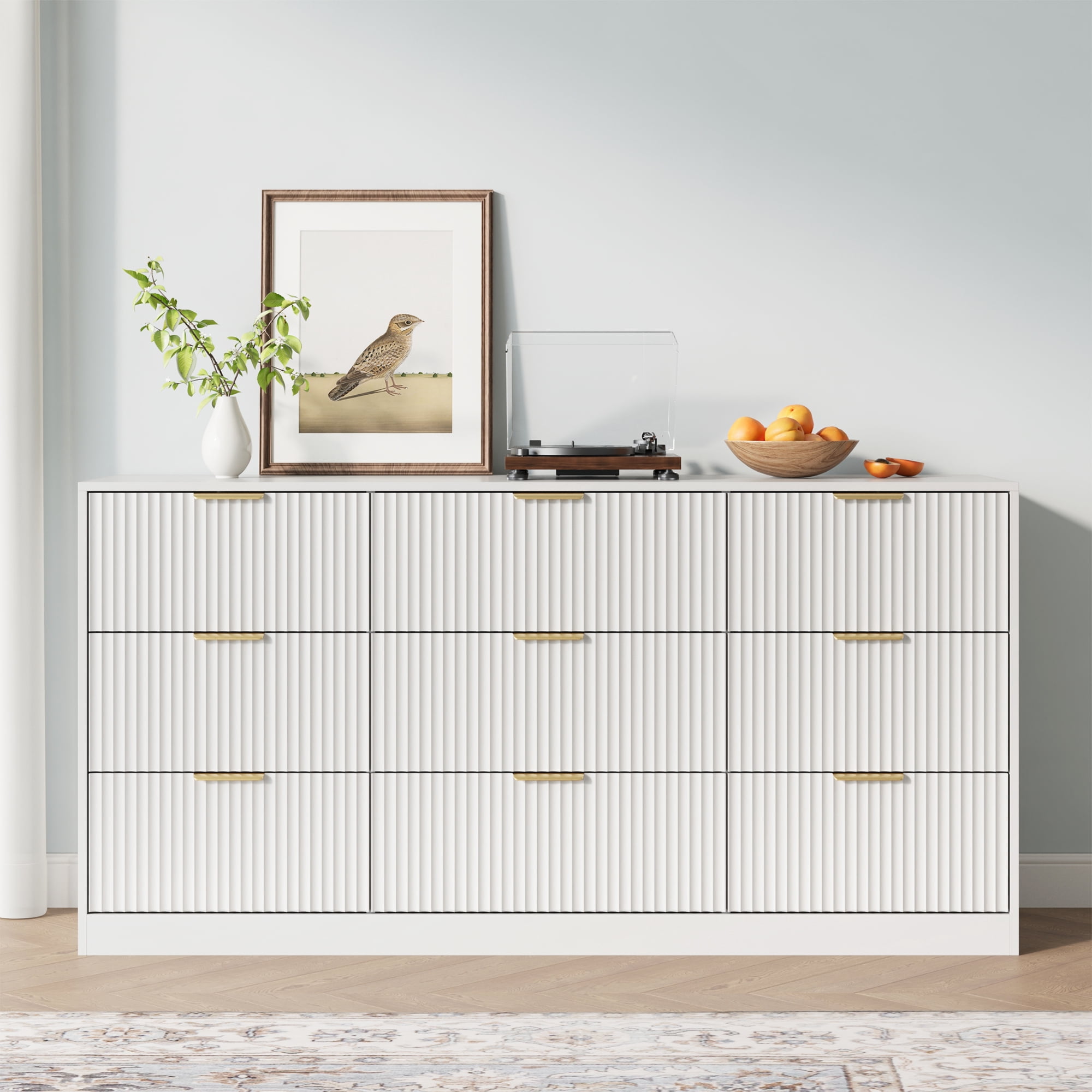 YouTrend White 9 Drawer Dresser with for Bedroom,Modern Adult Fluted ...
