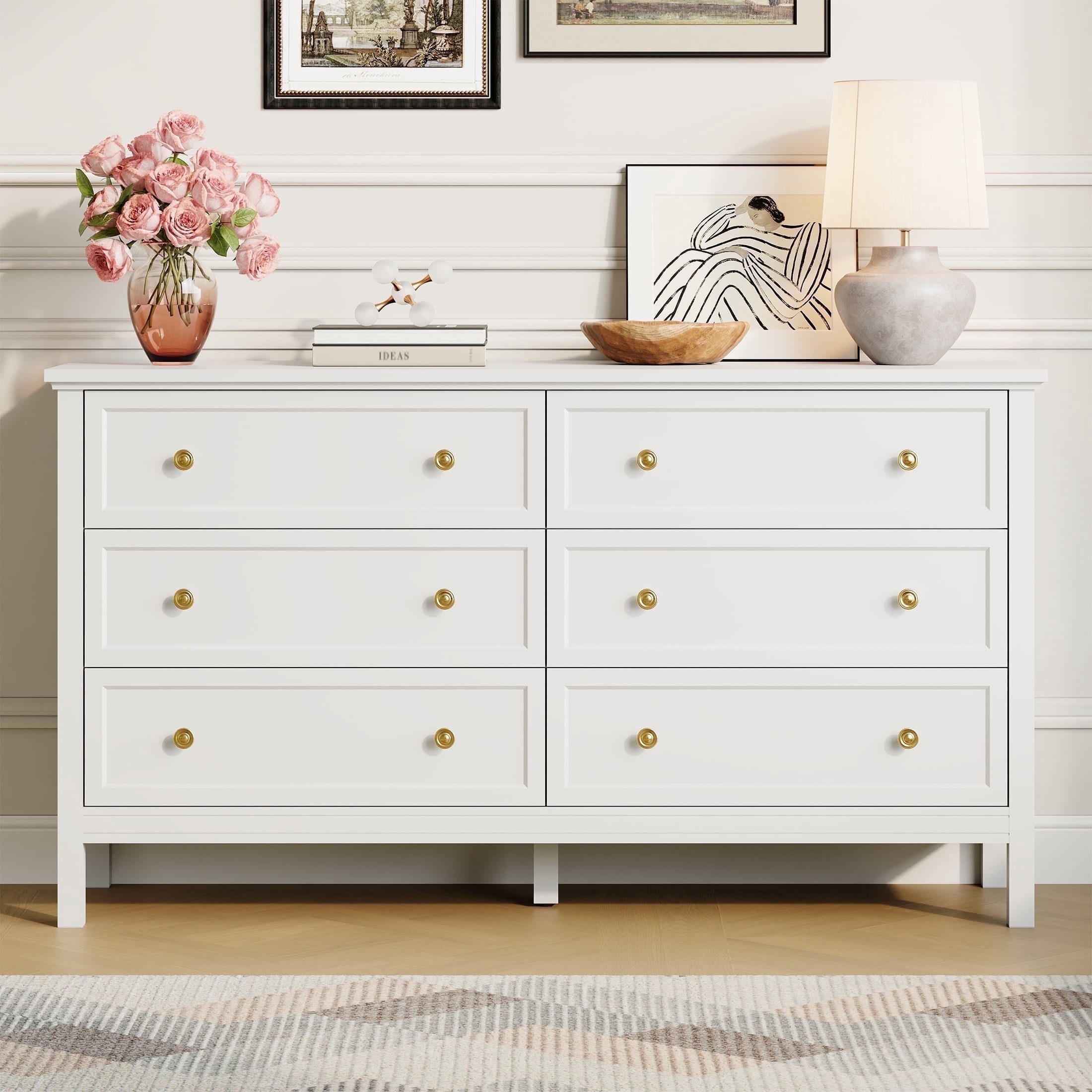 YouTrend White Large Dresser with 6 Drawer for Bedroom,Traditional ...