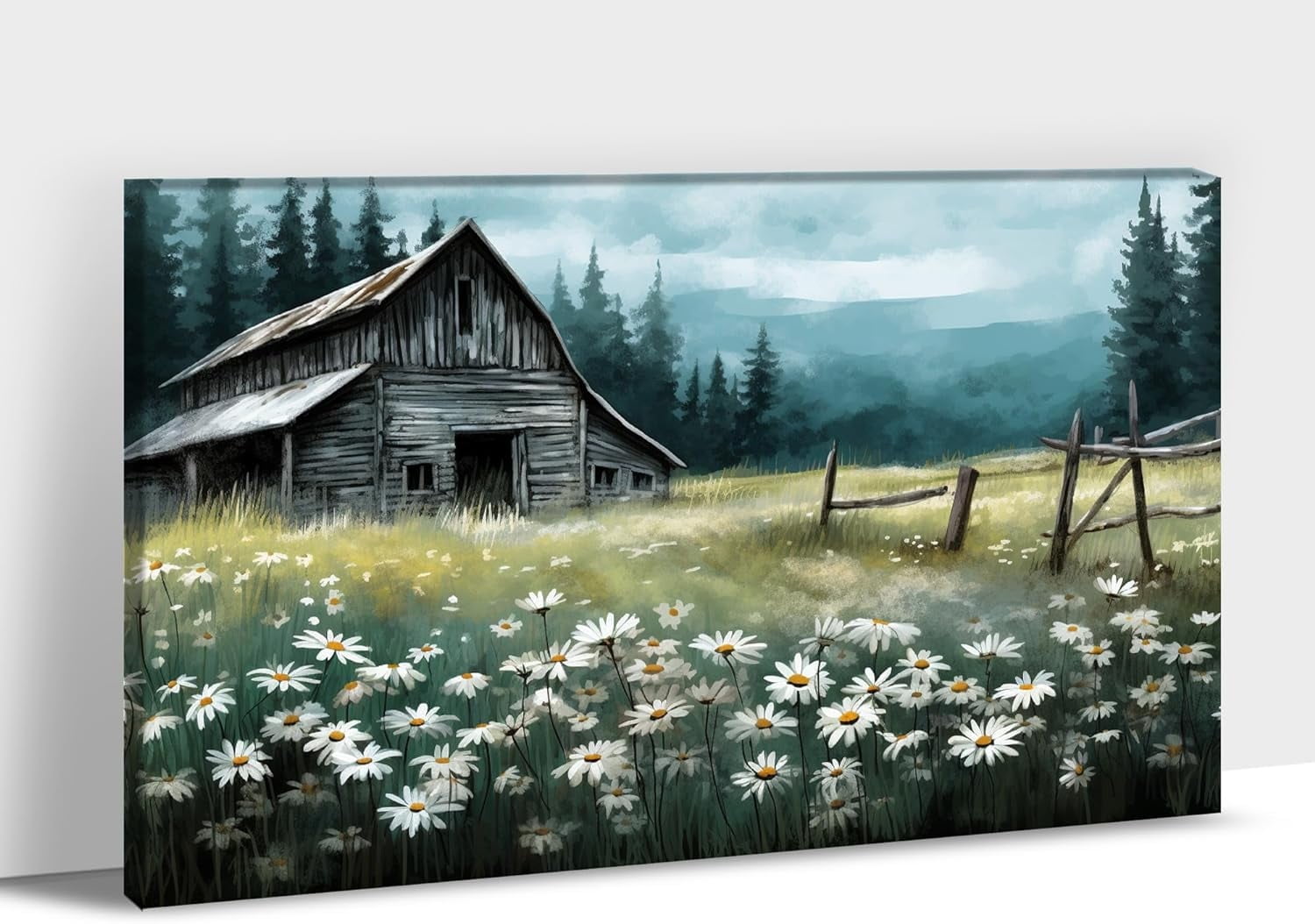 Youart Barn and White Daisy 12" x 18" Framed Canvas Art Prints - Walmart.com