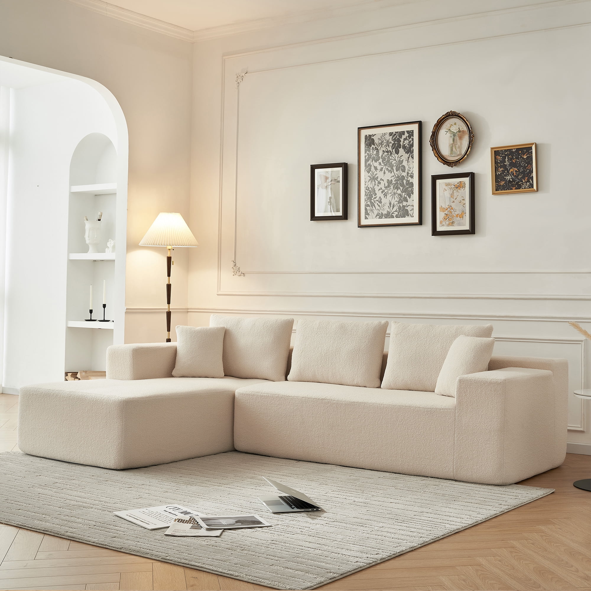 Youdao 104'' Modular Sectional Couch, Comfy Lambswool Fabric L-Shape ...
