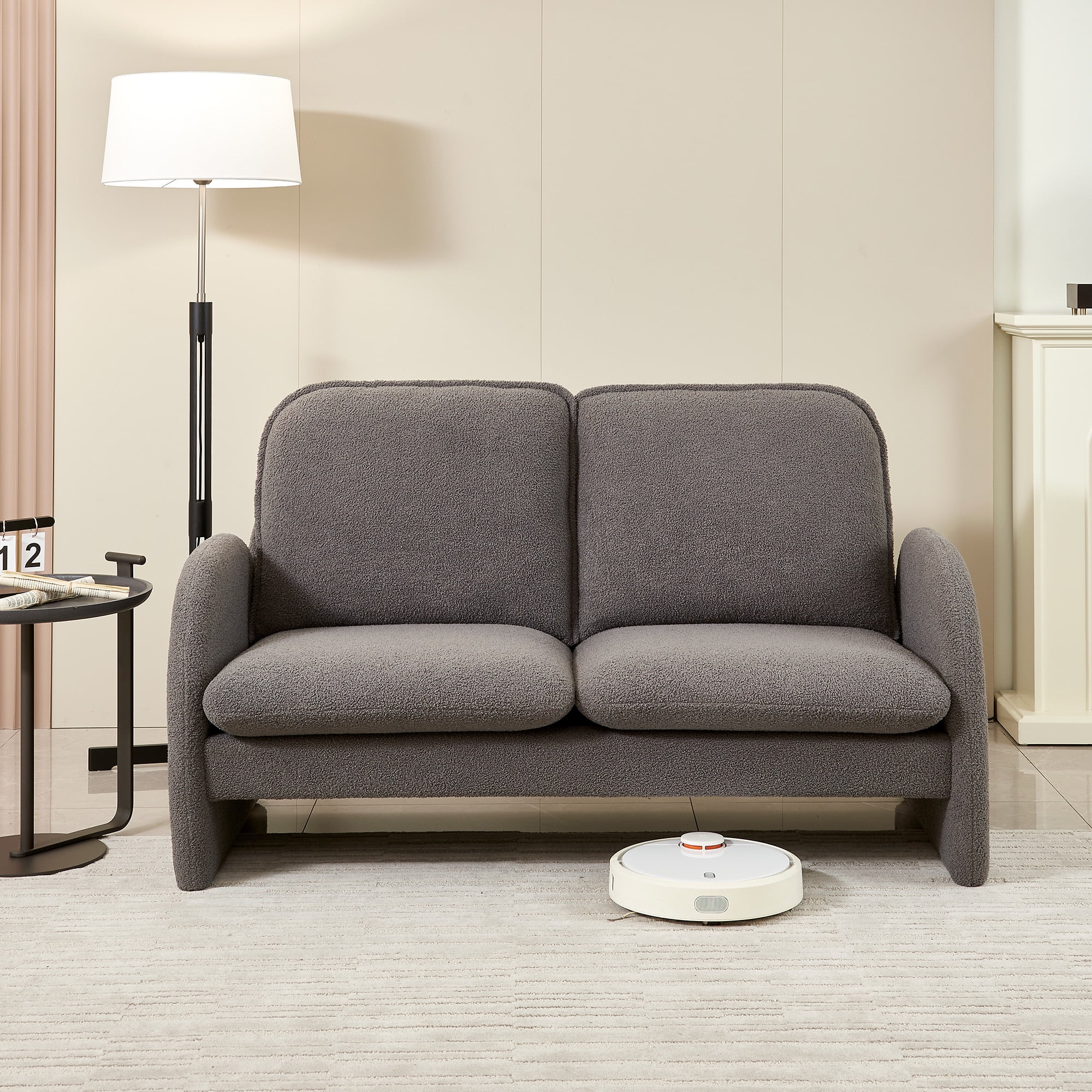 Youdao 59" Loveseat Sofa, Modern Sherpa Lamb Fabric Small Sofa Couch ...