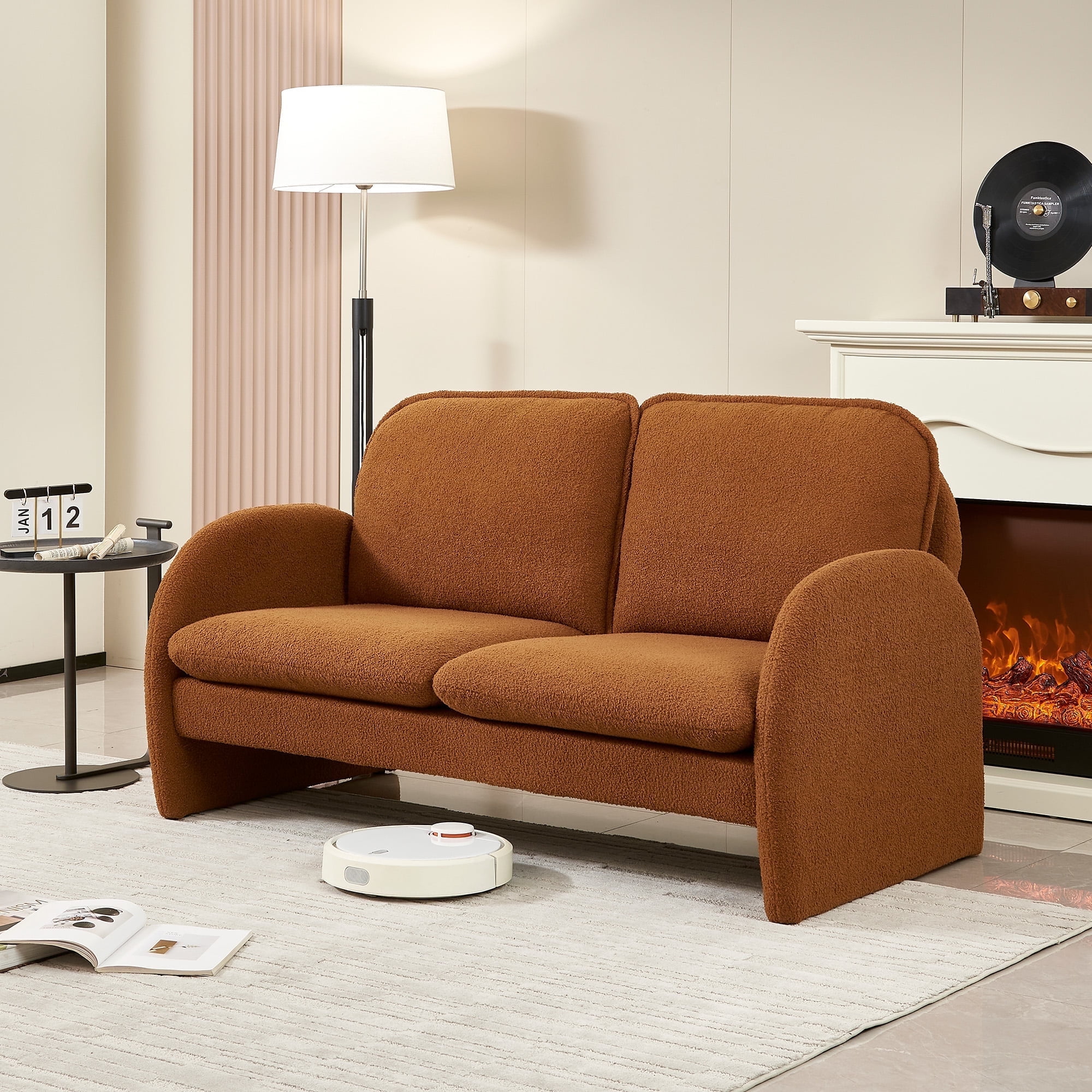 Youdao 59" Loveseat Sofa, Modern Sherpa Lamb Fabric Small Sofa Couch, Upholstered Cozy ...