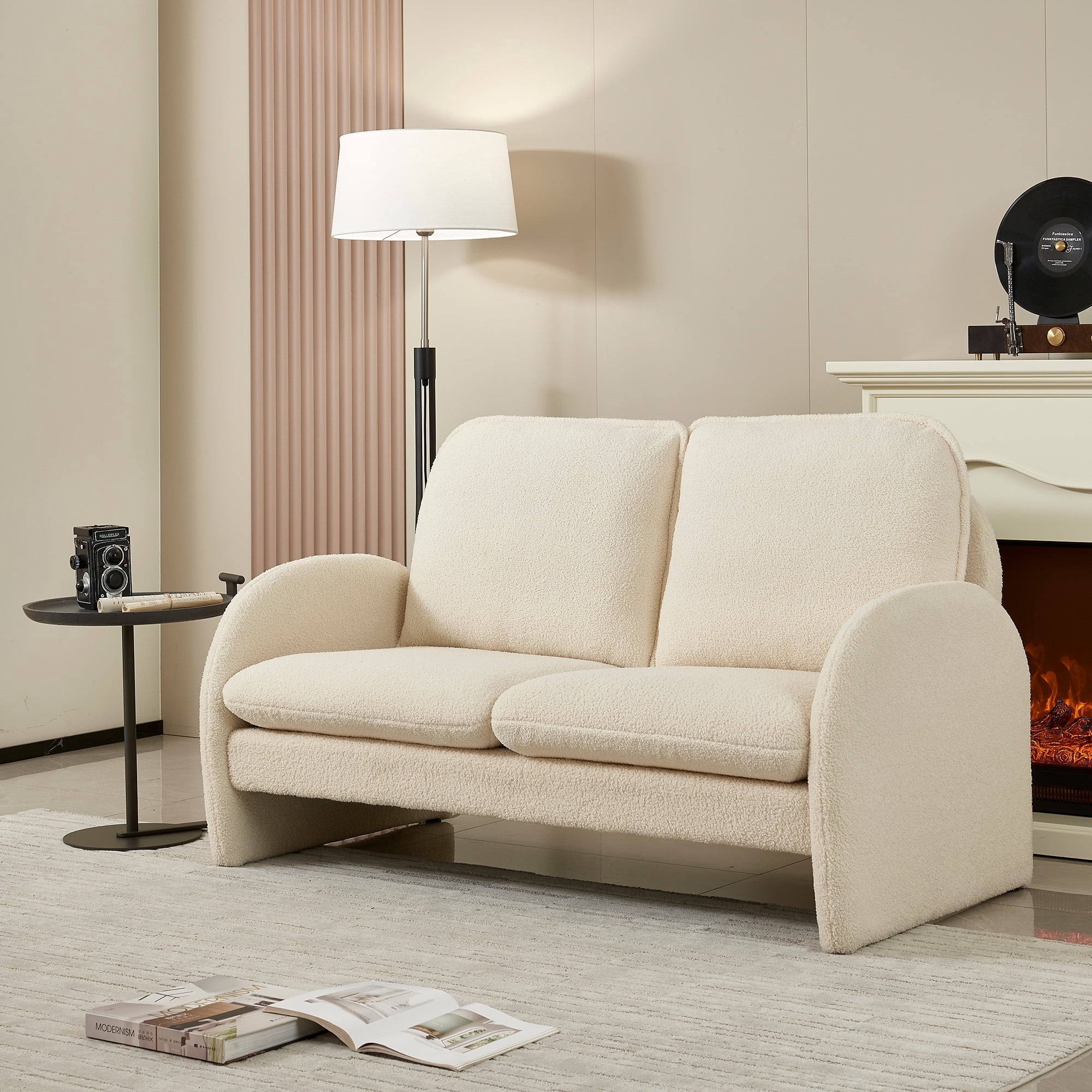 Youdao 59" Loveseat Sofa, Modern Sherpa Lamb Fabric Small Sofa Couch ...