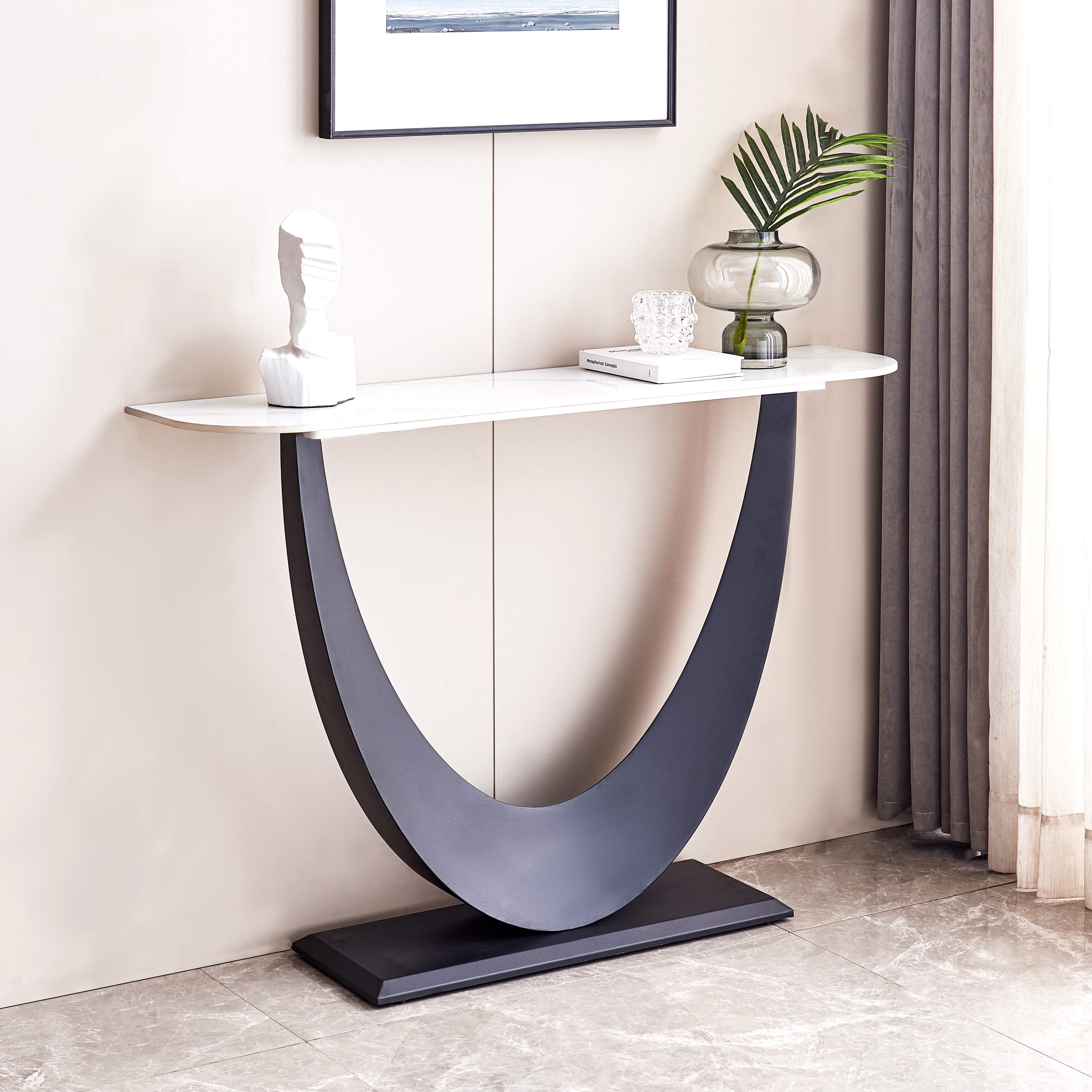 Youdao Modern 47-Inch Entryway Table with Geometric Metal Legs ...