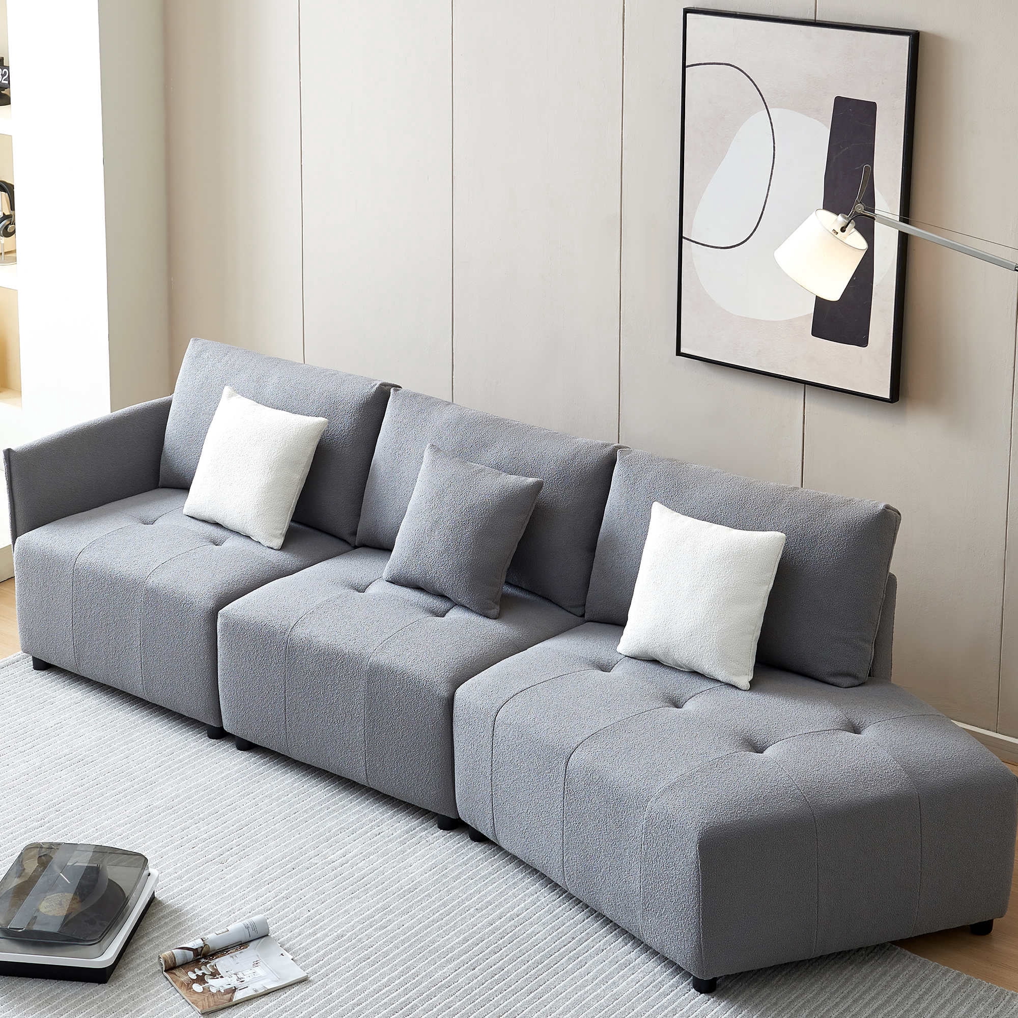 Youdao Modern Curved Sofa Couch, 120'' Corner Sectional Teddy Fabric ...