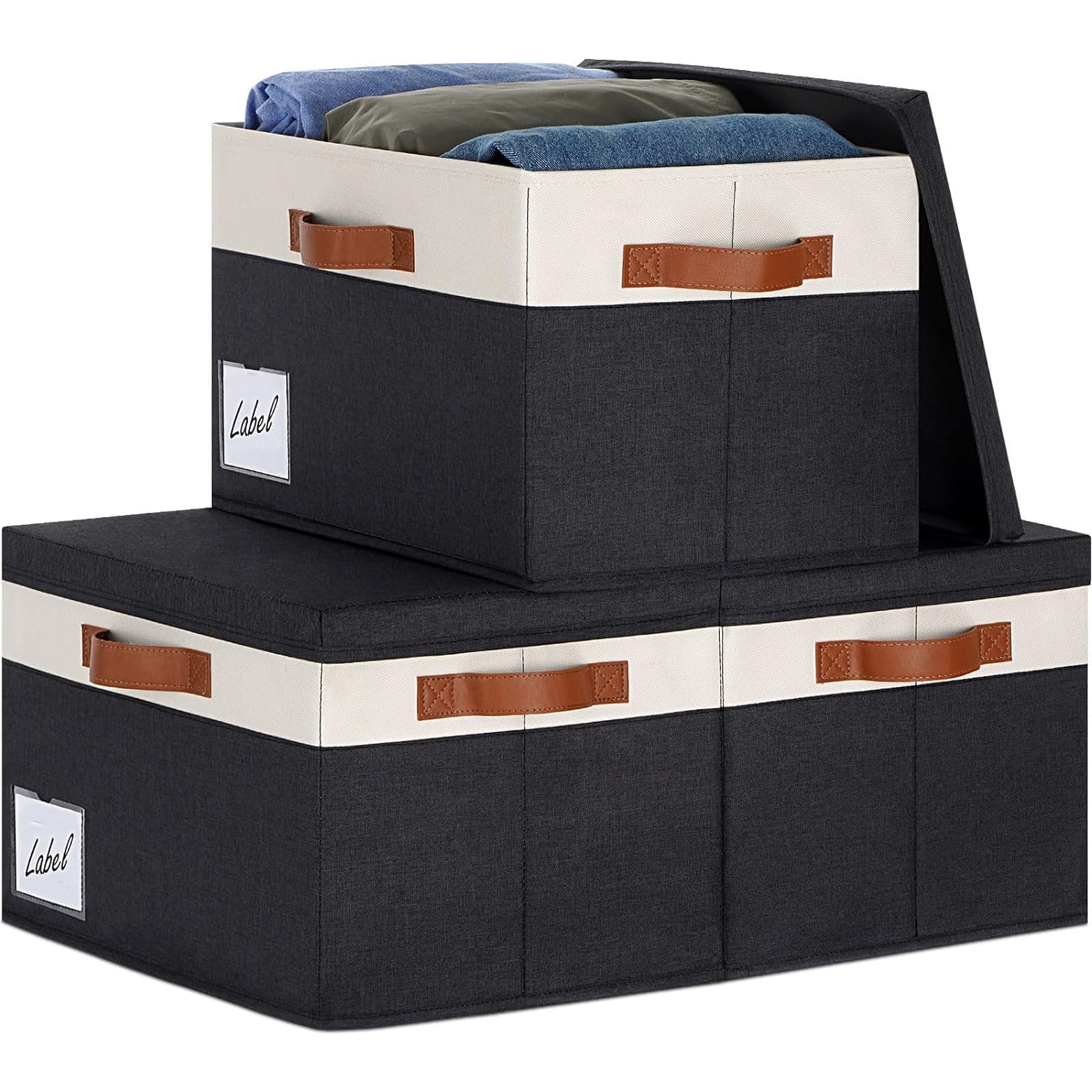 Youfenhome Extra Large Fabric Storage Bins with Lids and Label Window ...