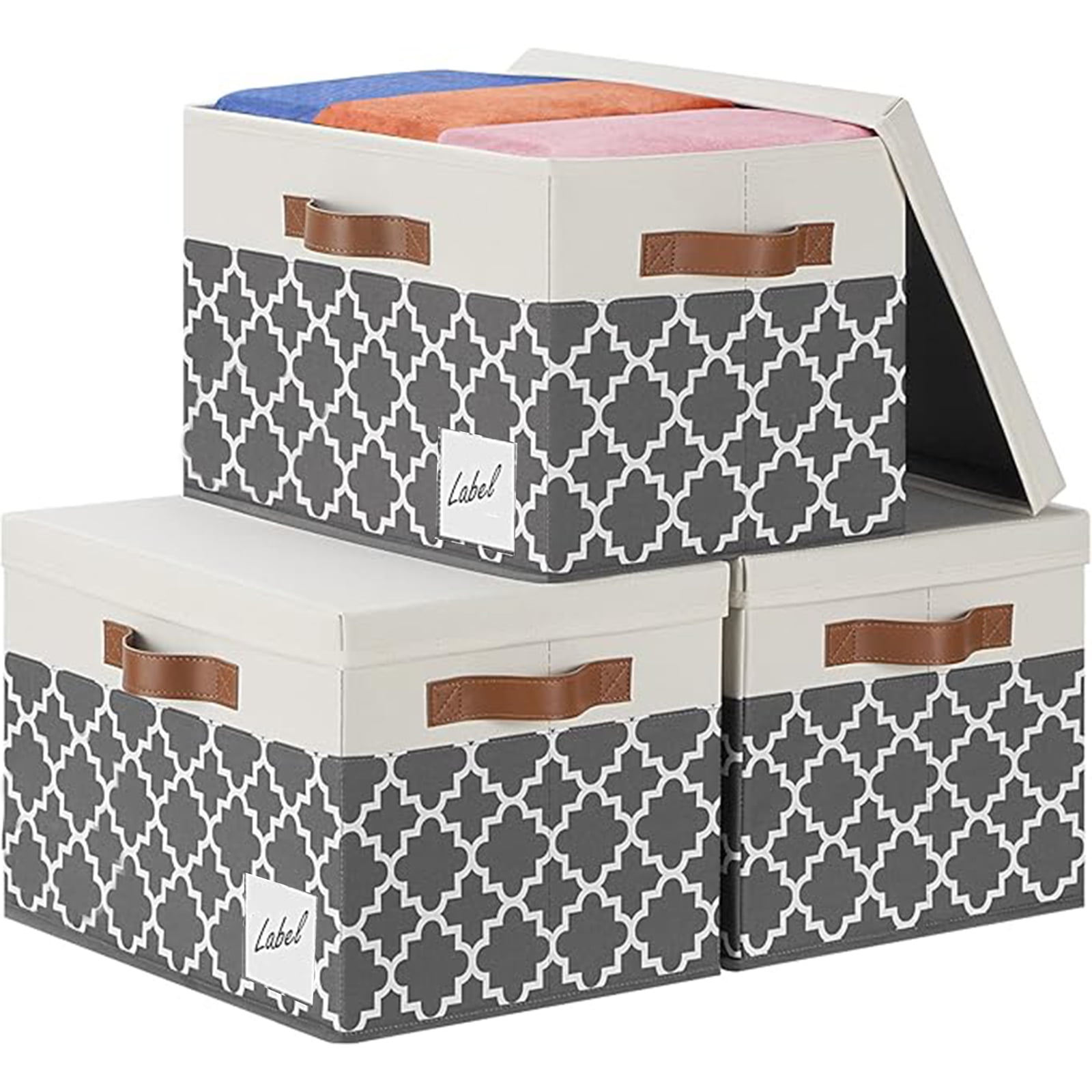 Youfenhome Large Fabric Storage Bins with Lids and Label Window for ...