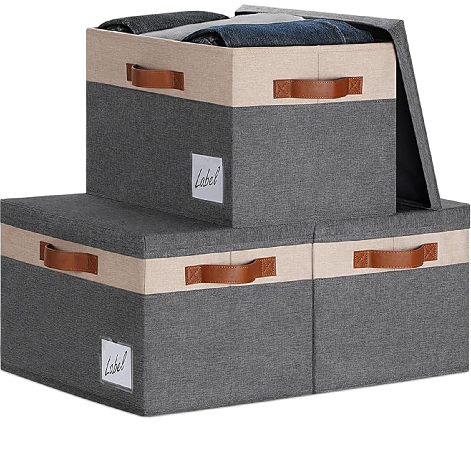 Youfenhome Large Fabric Storage Bins with Lids and Label Window for ...