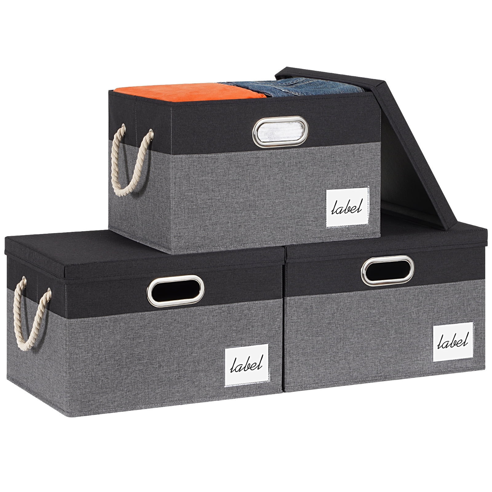 Youfenhome Large Storage Bins with Lids, Storage Boxes with Label & 3 ...