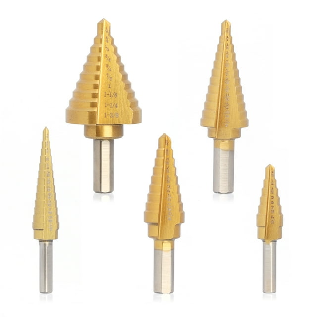 Yougfin Step Drill Bit Set-5 Pcs HSS Titanium Coated Step Drill Bits ...