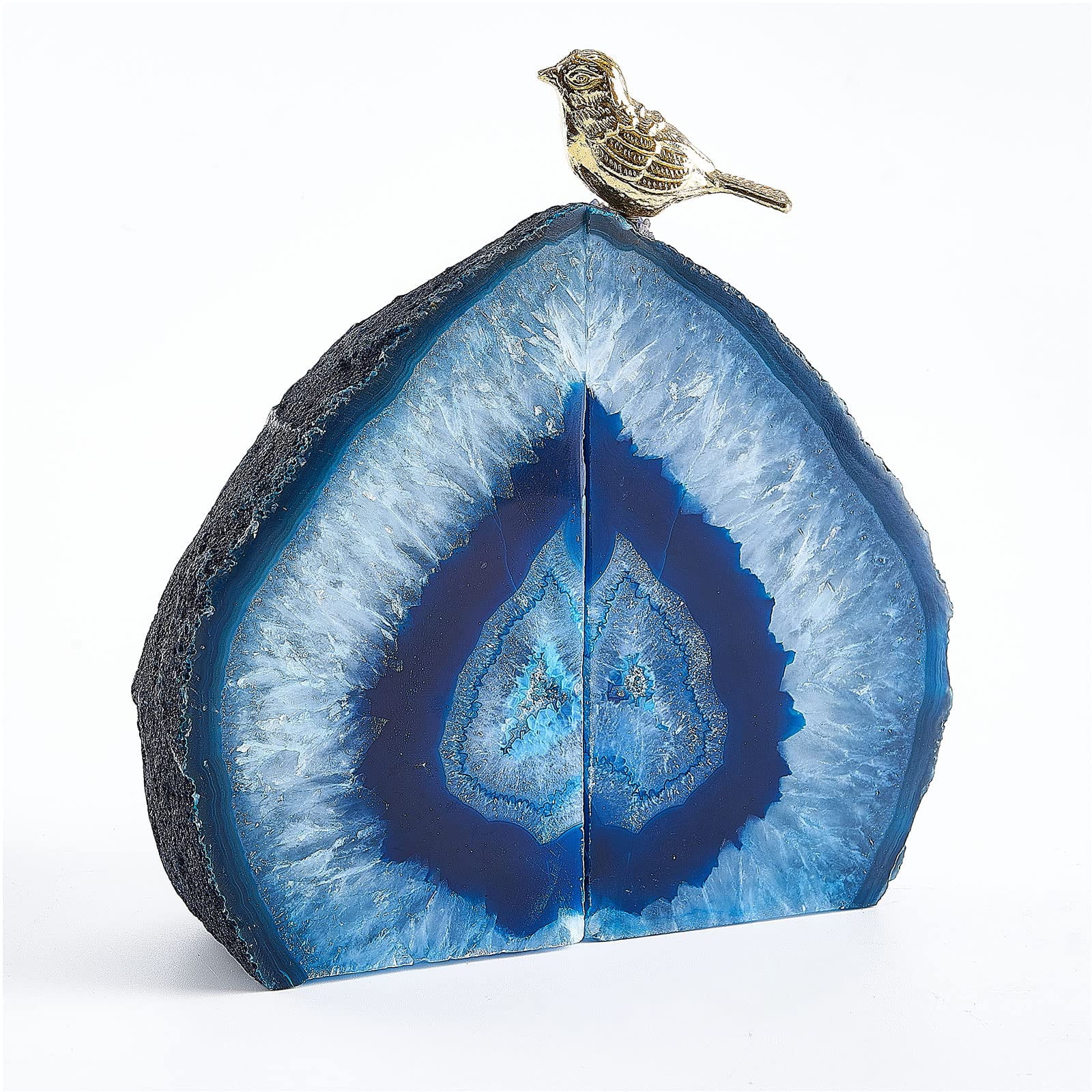 Yougoals Blue Agate Bookends for Shelves, Geode Crystal Book Ends for ...