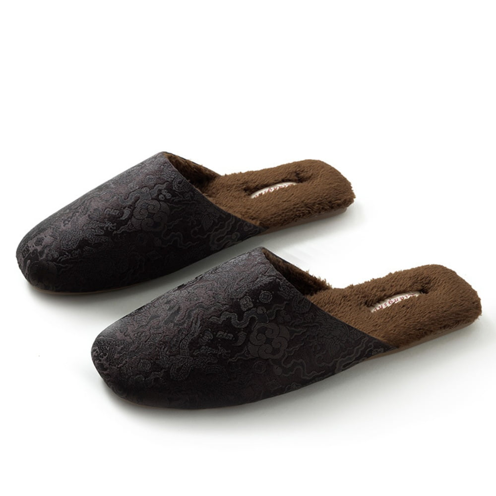 Yougu Asian Classic Embroidered Home Slippers for Men Dark brown US 9 ...