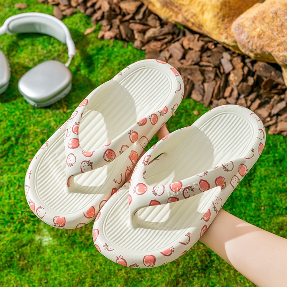 Yougu Flip Flop Sandals for Women - Slip Resistant, Strawberry US 7-8 ...