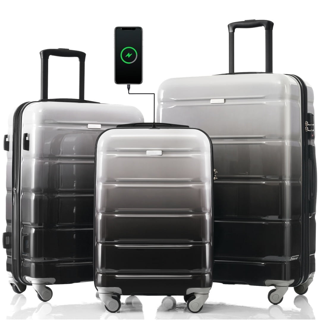 Yougu Hard Shell Luggage Set of 3 with USB Port, Airline Certified ...
