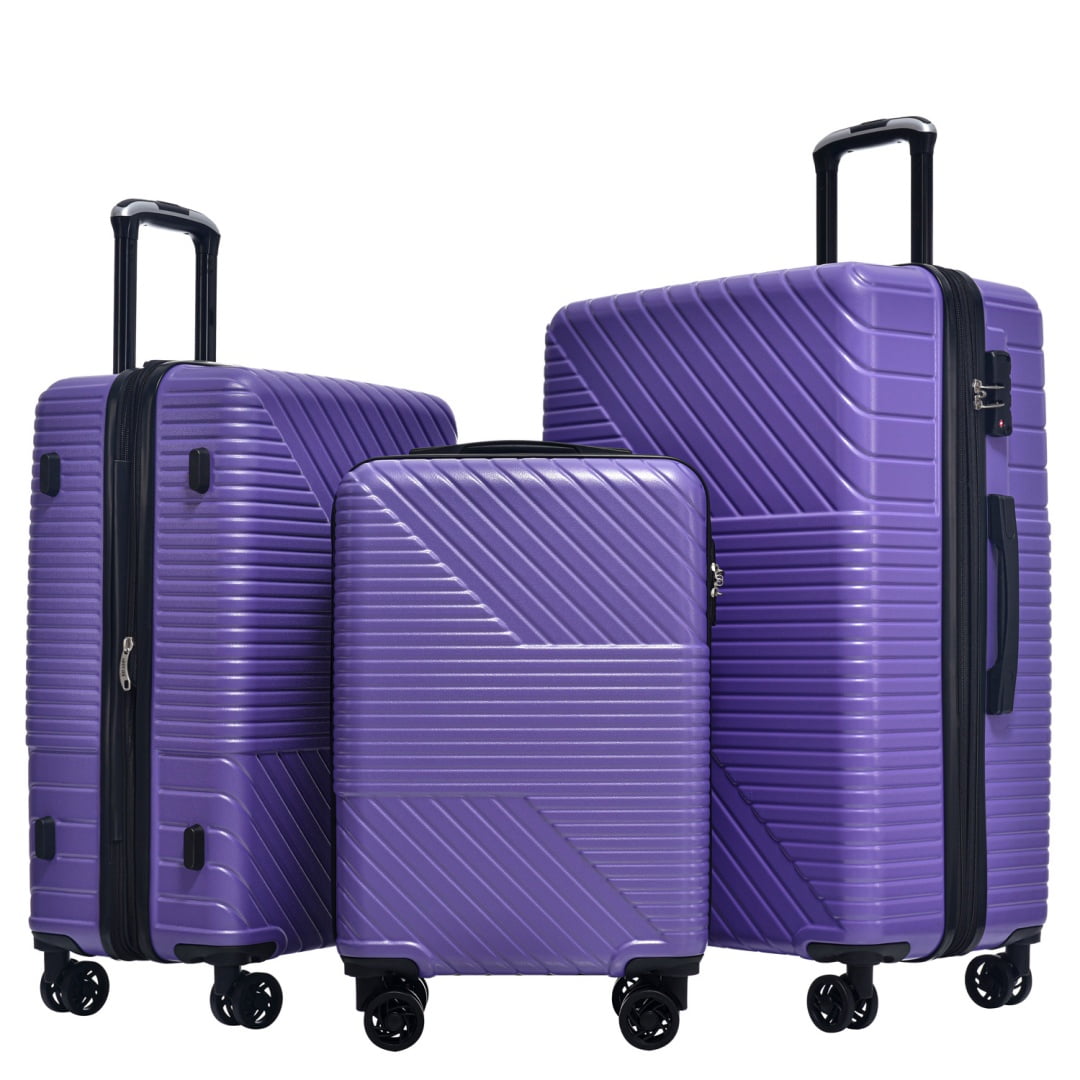 Yougu Hardshell Luggage Sets 3 Piece Double Spinner 8 Wheels Suitcase ...