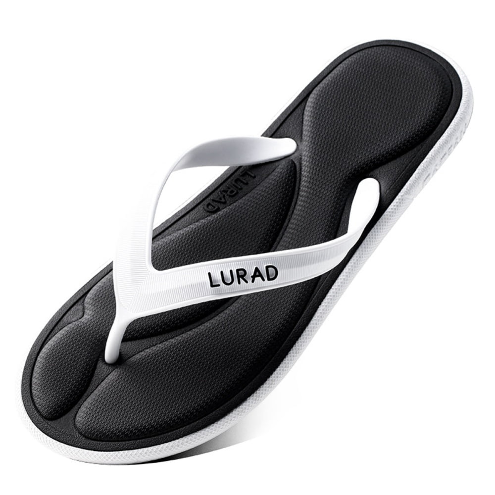 Yougu Men's Memory Foam Flip Flop Sandals, White/Black, Size US 9-10 ...