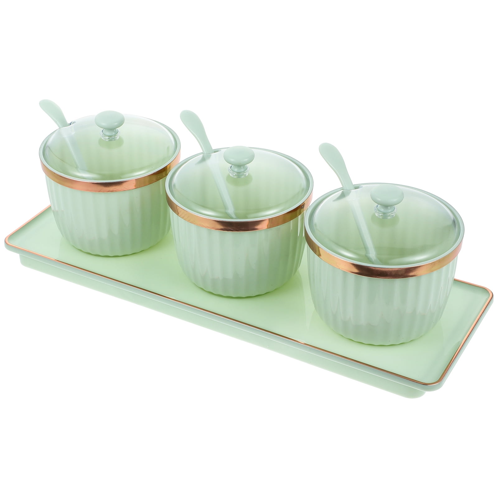 Youliang Ceramic Condiment Jar Set with Tray and Lid - Light Green ...