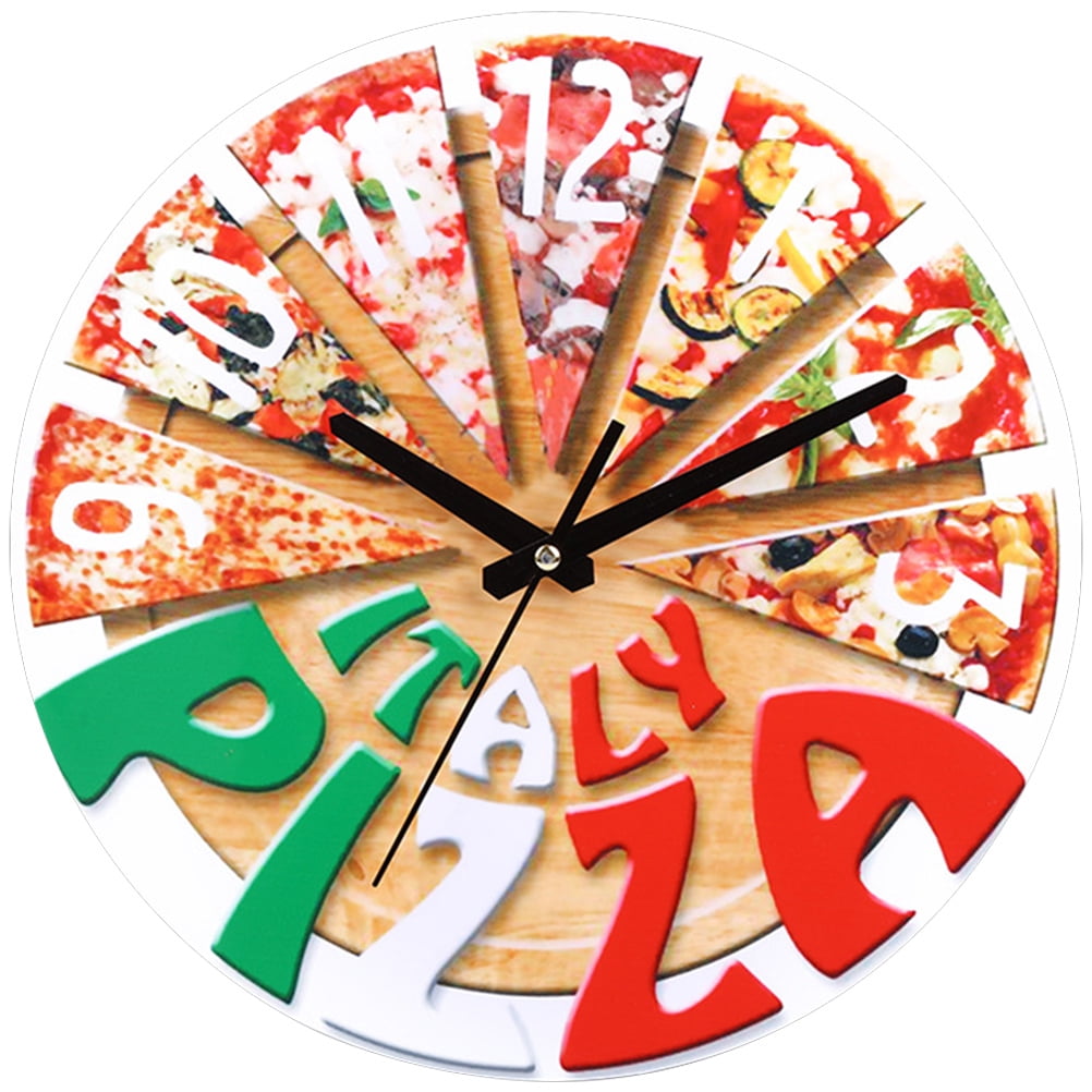 Youliang Unique Round Wall Clock Funny Pizza Pattern Hanging Clock ...