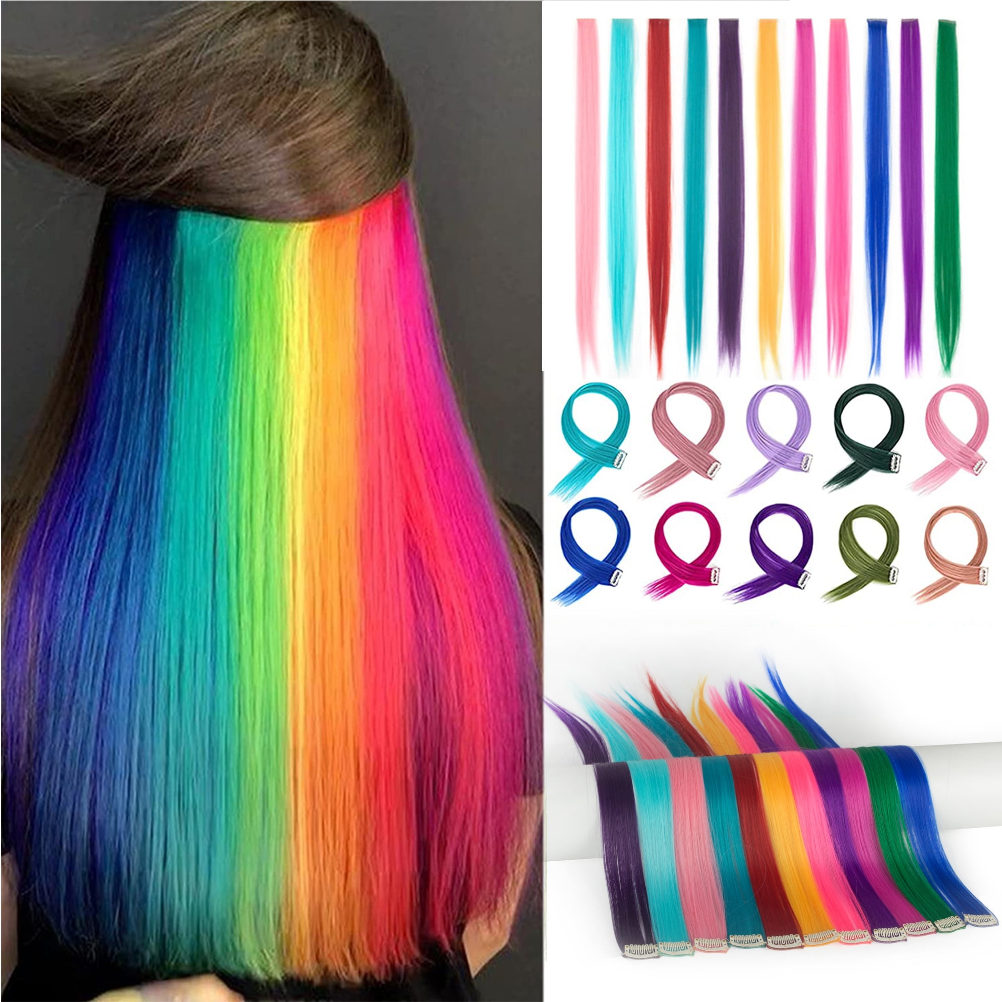 Youloveit 11 Pcs/36 Pcs Colored Party Highlights Colorful Clip in Hair ...