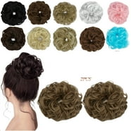 BadPiggies 2PCS Natural Messy Hair Bun Updo Extensions Wrap Curly Hair ...
