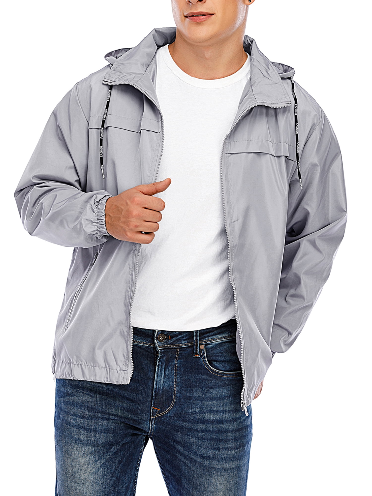 Youloveit Men Waterproof Jacket with Zip up Hooded Lightweight ...
