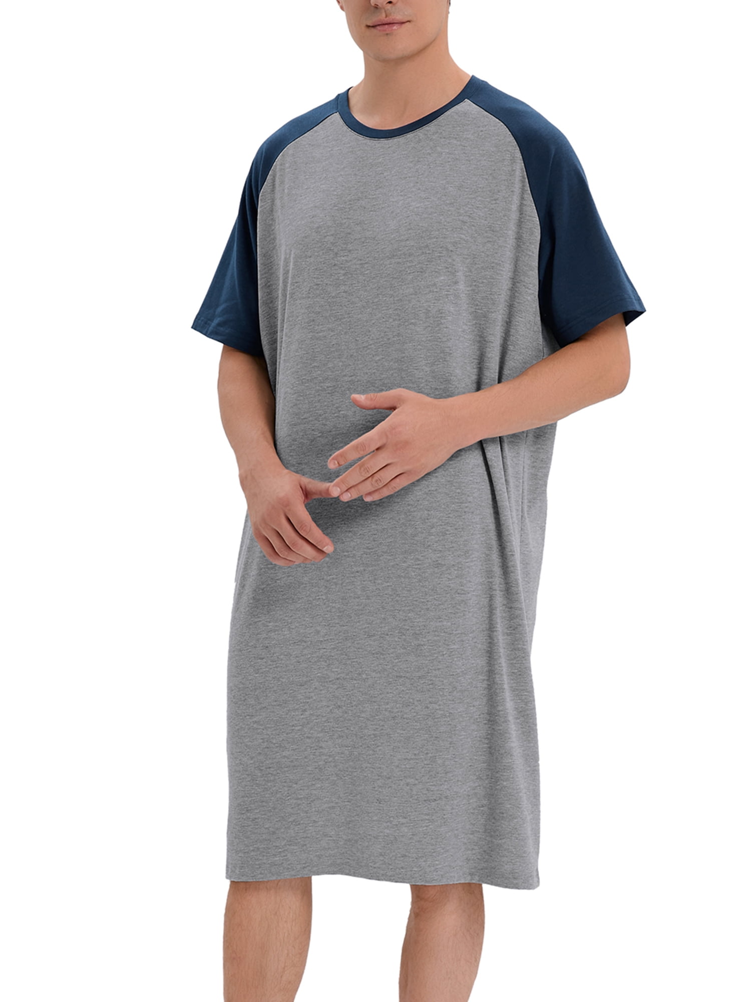 Youloveit Men's Pullove Pajamas T-shirt Nightgown, Short Sleeve Henley ...