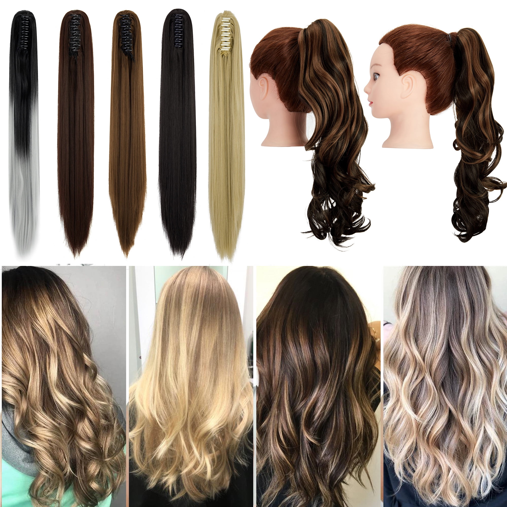 Youloveit Ponytail Extension Claw Clip 18" 21" Wavy Curly Long Straight ...