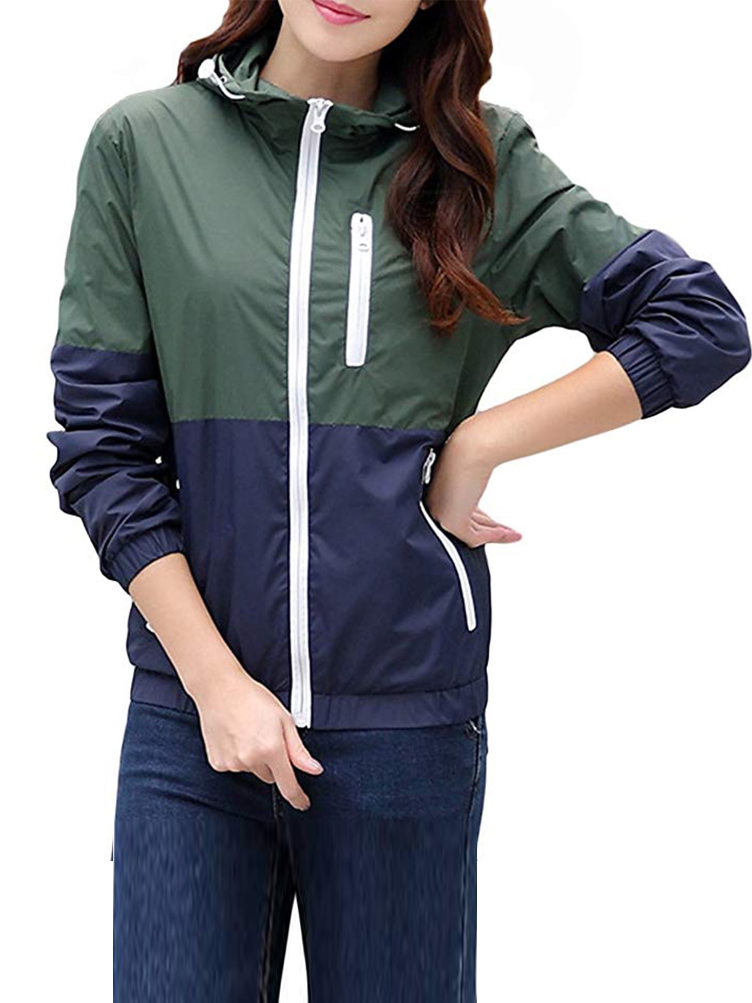 Women's Hoodie Jacket Lightweight Packable Rain Jacket Windbreaker ...