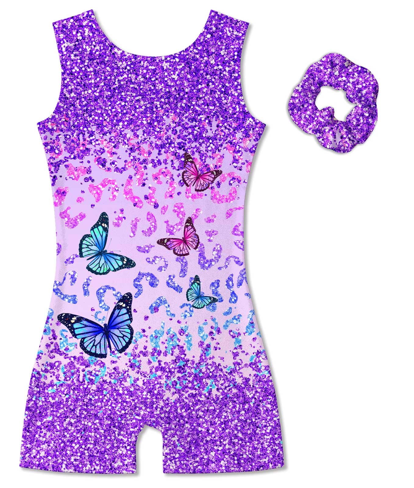 Aideaone Girl Gymnastic Leotards with Hair Scrunchie Sparkle Dance ...