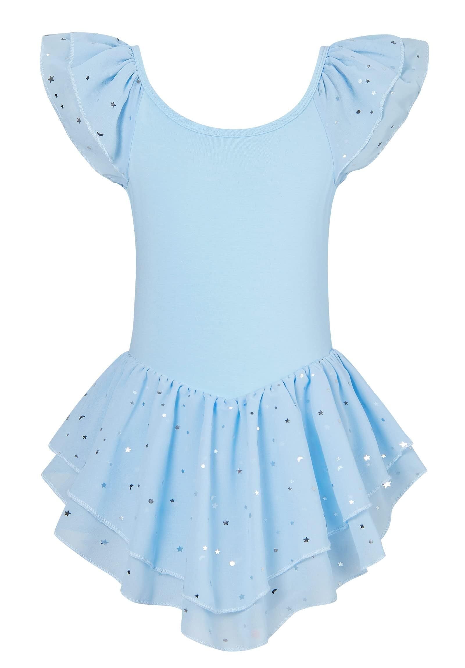 Aideaone Girls Ballet Dance Dress Toddler Leotards Ruffle Sleeve Shiny ...