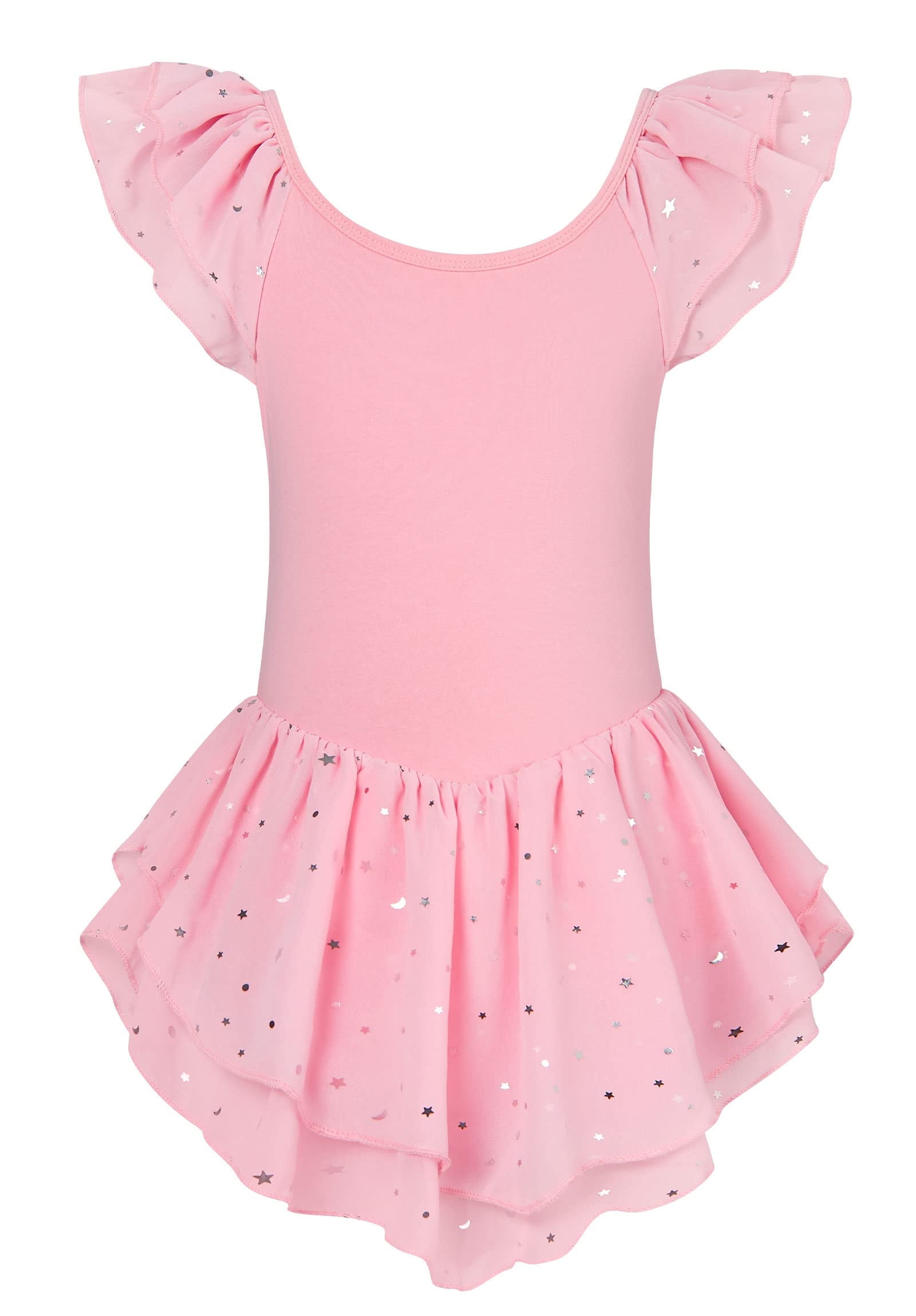 Youmei Girls Ballet Dance Dress Toddler Leotards Ruffle Sleeve Shiny ...