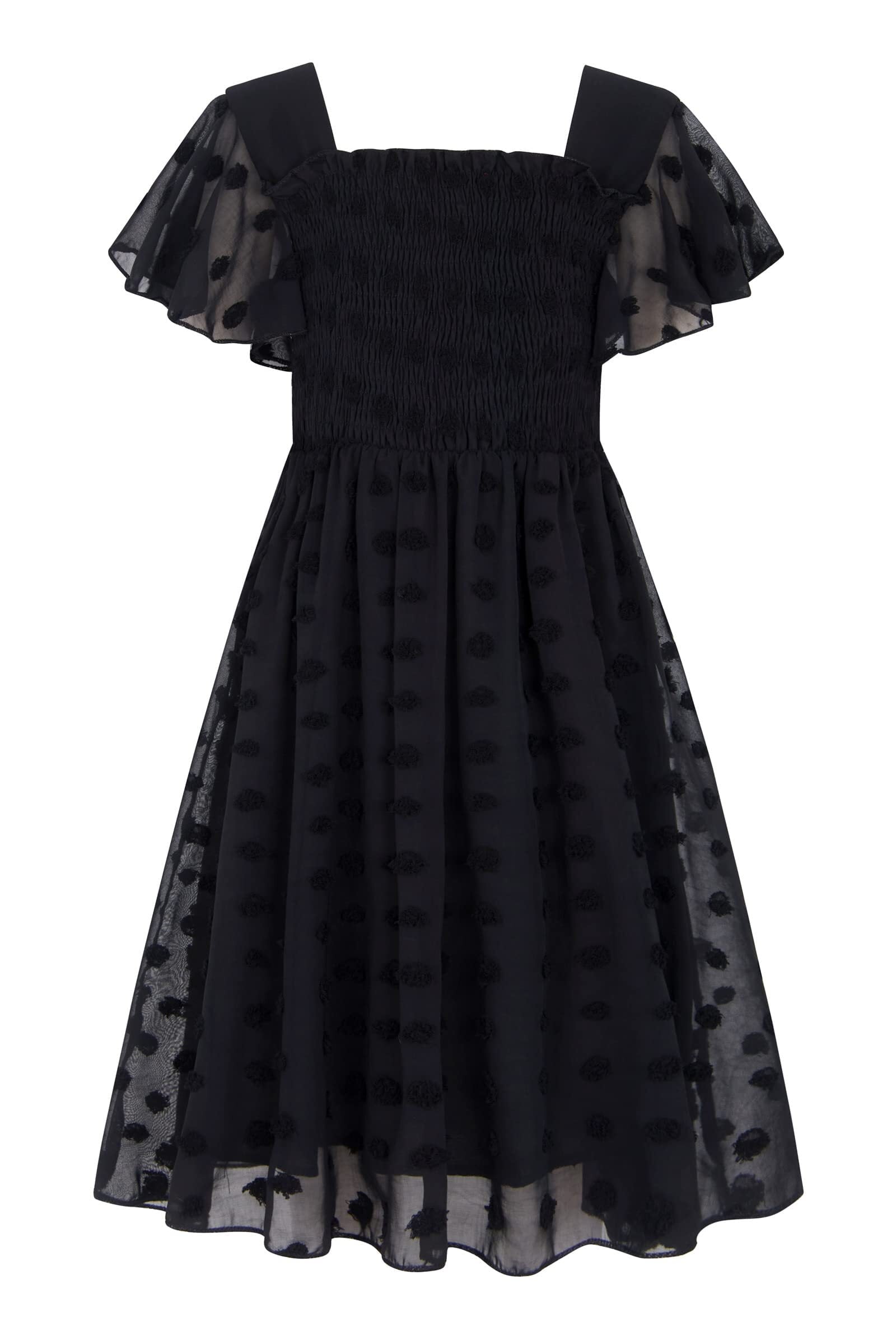 Youmei Girls Chiffon Dress Flutter Ruffle Short Sleeve Kids Lace Square ...