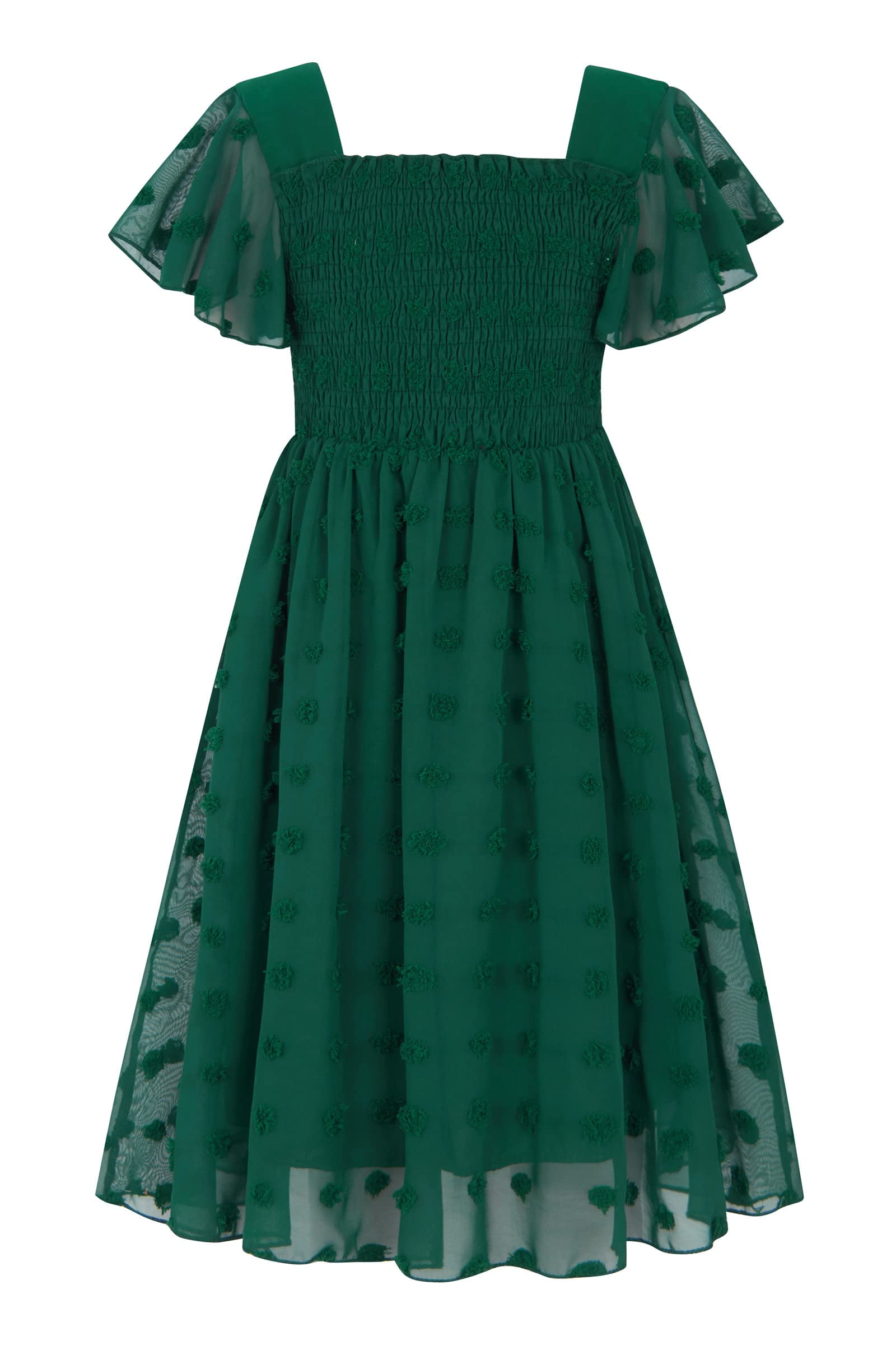 Aridak Girls Chiffon Dress Flutter Ruffle Short Sleeve Kids Square Neck ...