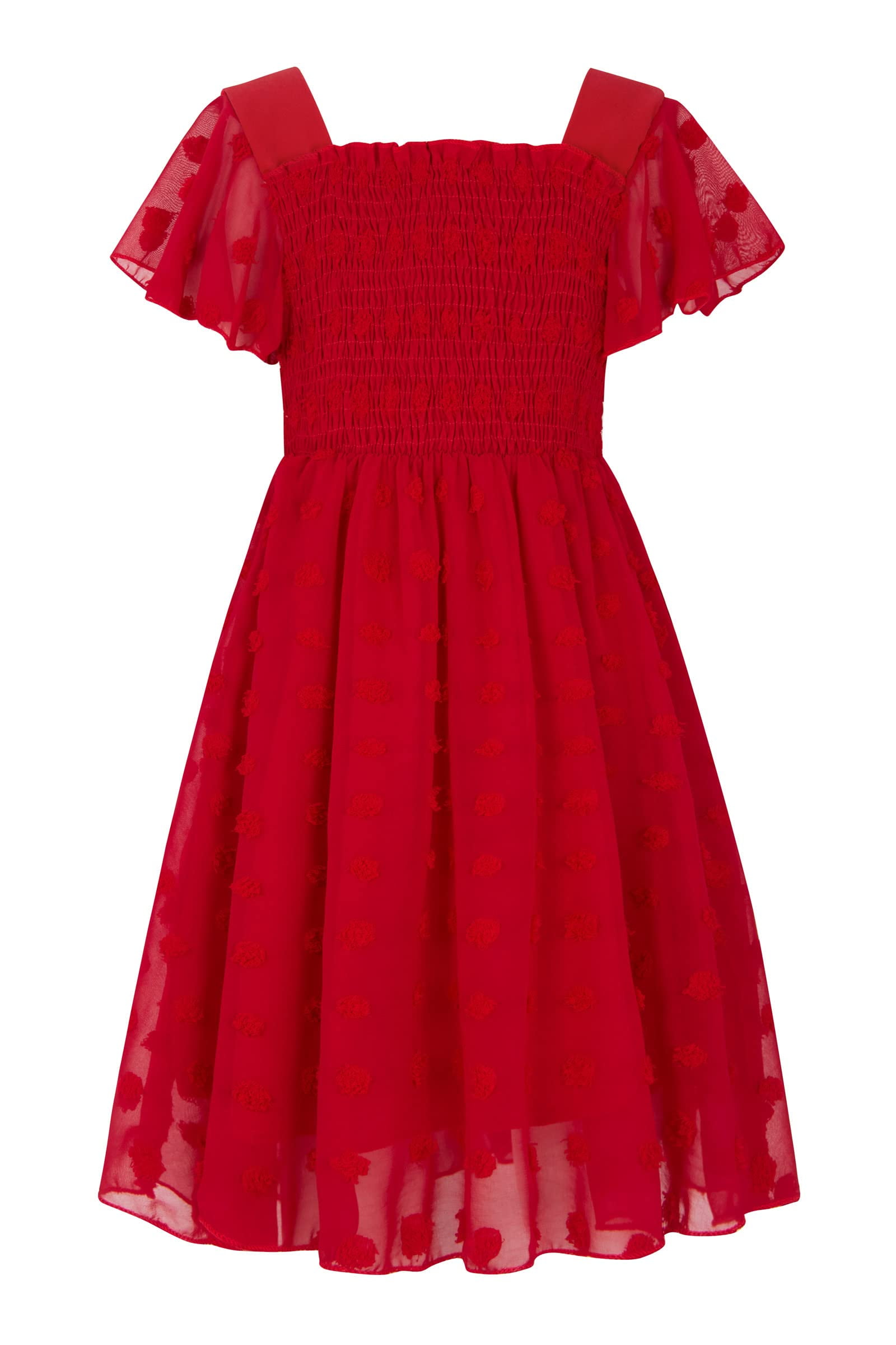Aridak Girls Chiffon Dress Flutter Ruffle Short Sleeve Kids Square Neck ...
