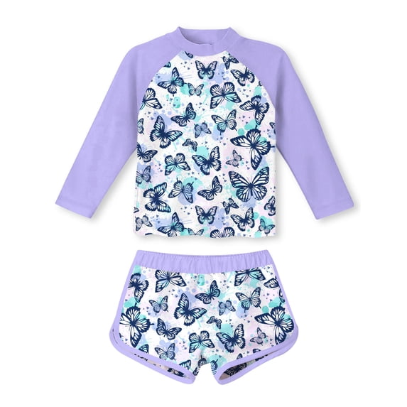 Aideaone Girls Rash Guard Swimsuit Long Sleeve Bathing Suit 2-Piece Set ...