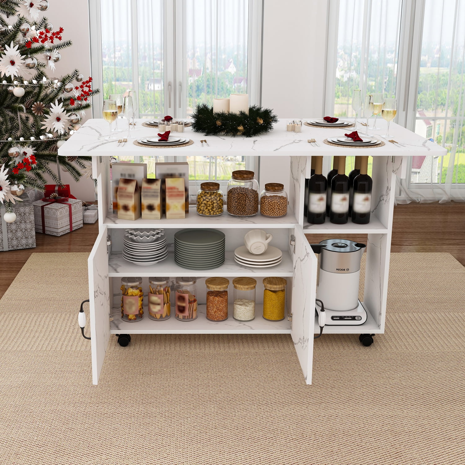 Youmumeub 47" Multi-Functional Folding Table with Storage Shelves and ...