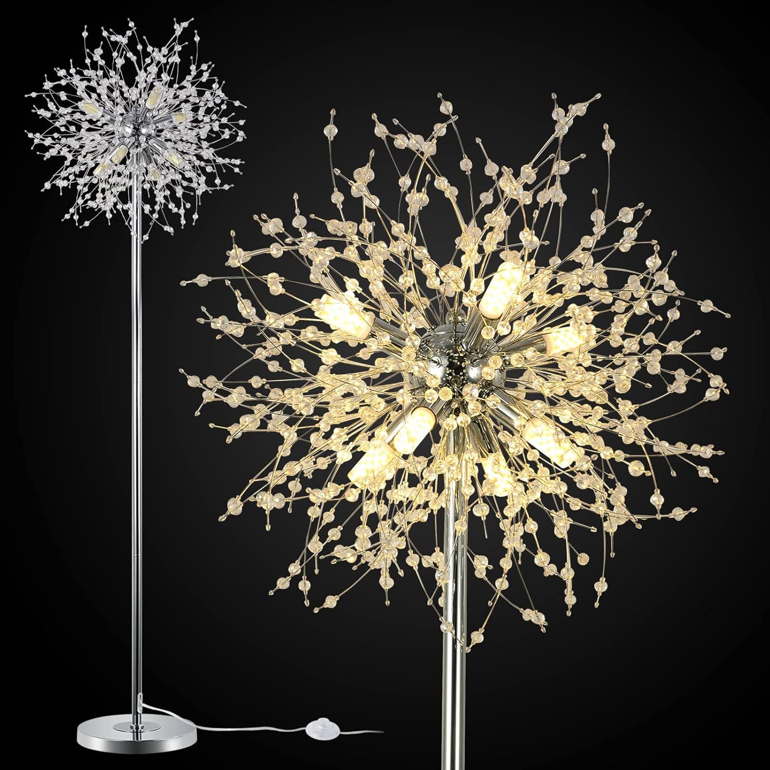 Youmumeub 69" Crystal Floor Lamp, Modern Sputnik Firework Standing ...