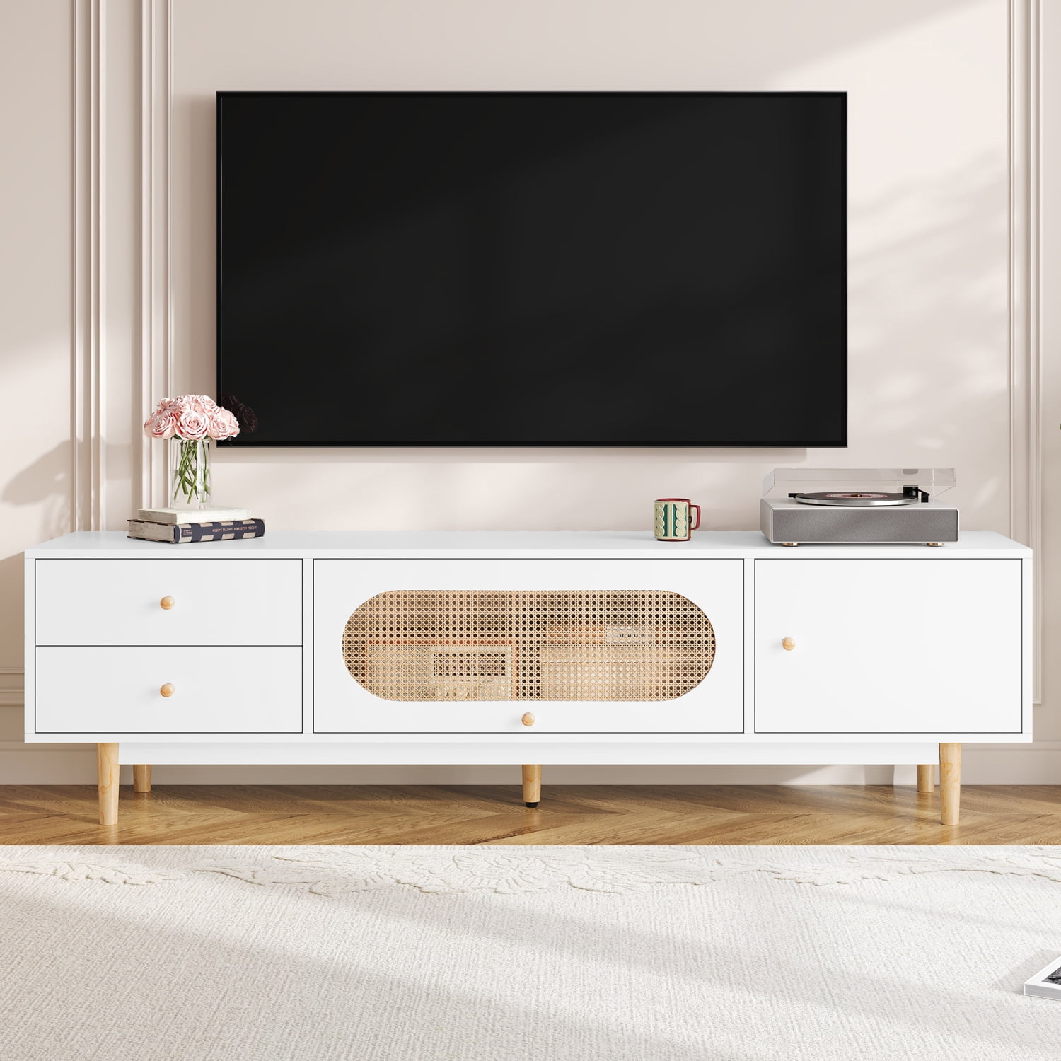 Youmumeub 70 Inch Modern TV Stand for 80" TVs, White Media Console with ...