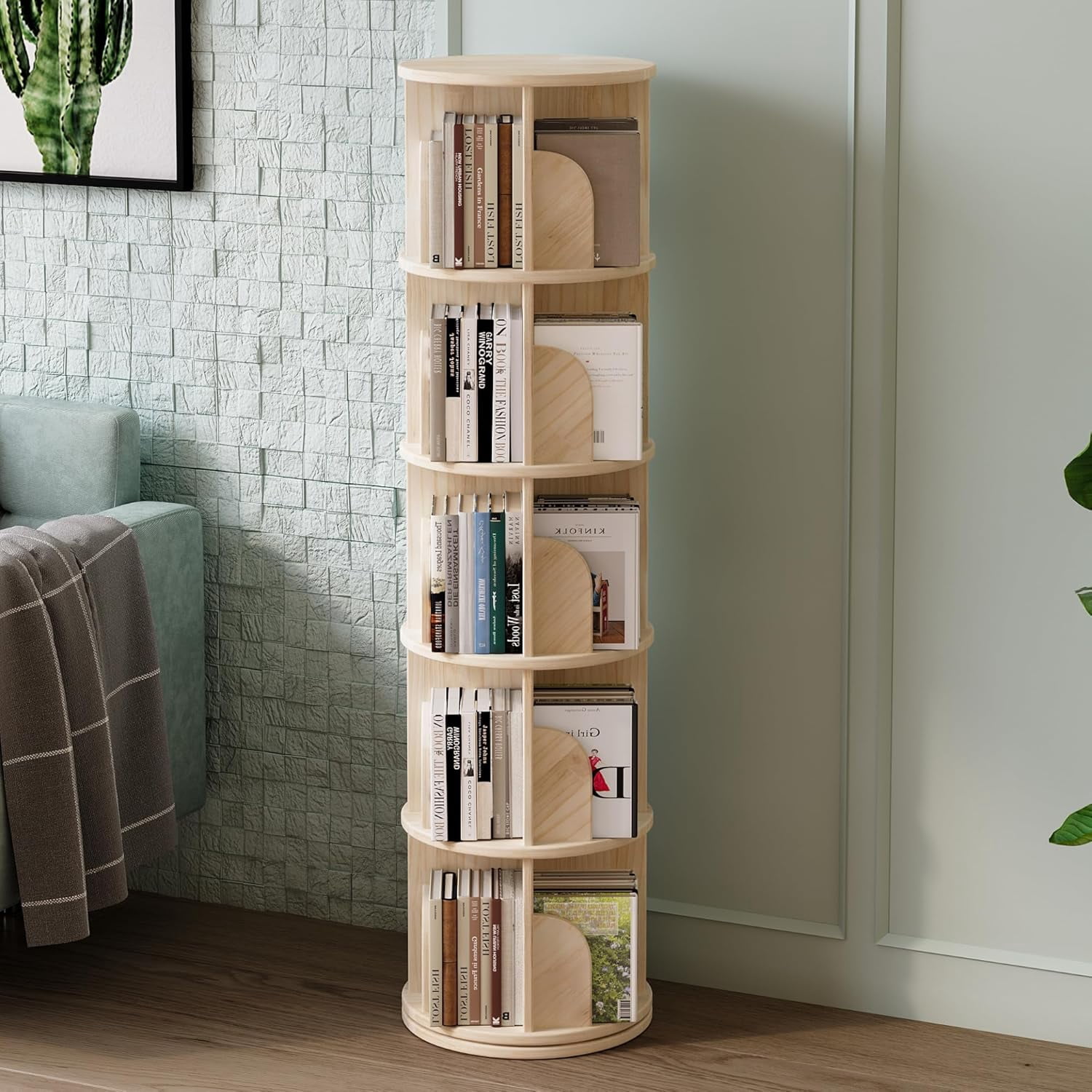 Youmumeub Book Shelf - Log Rotating Bookshelf Tower,Standing Bookcase ...