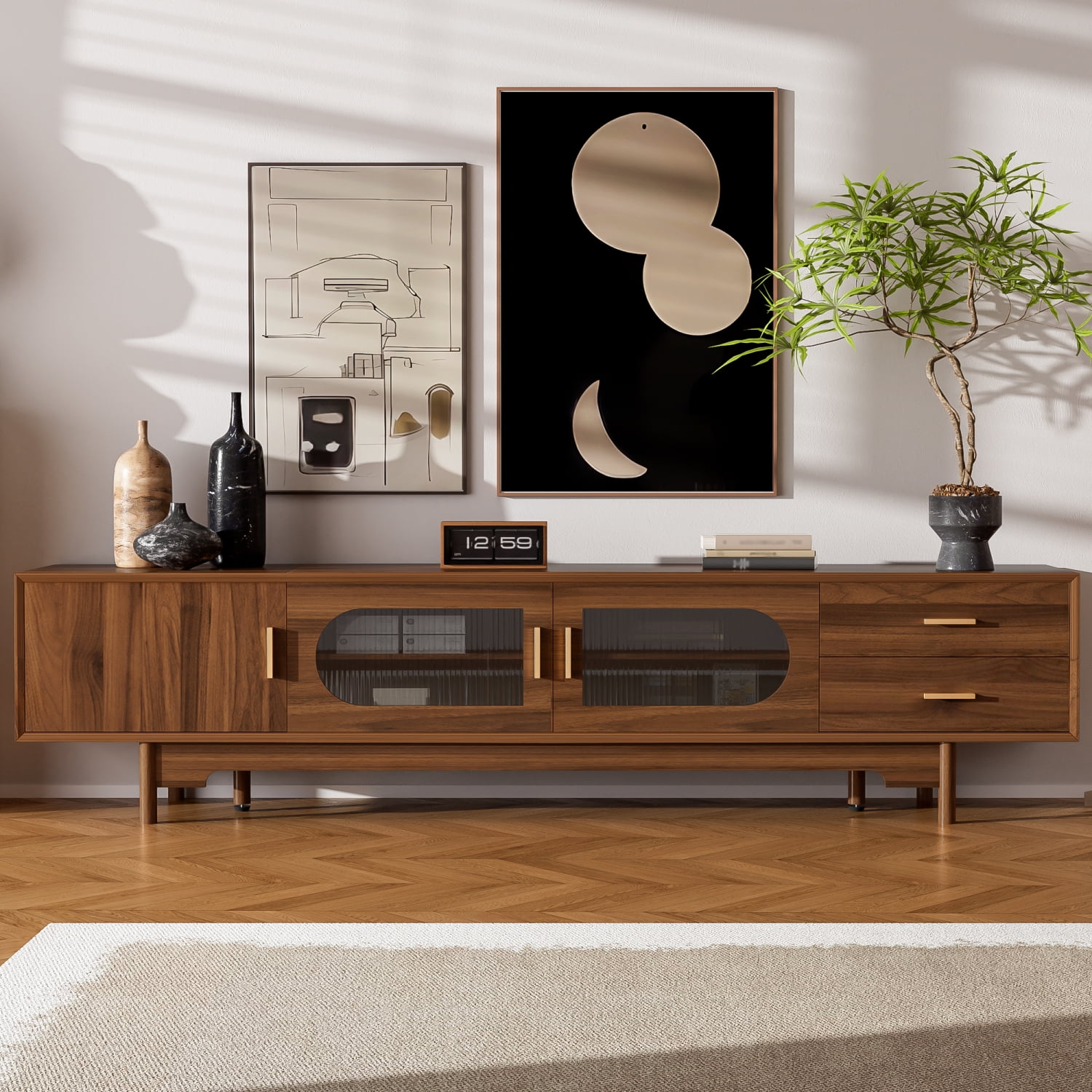 Youmumeub Modern 78.7in Entertainment Console for 75–85" TVs - Walnut ...