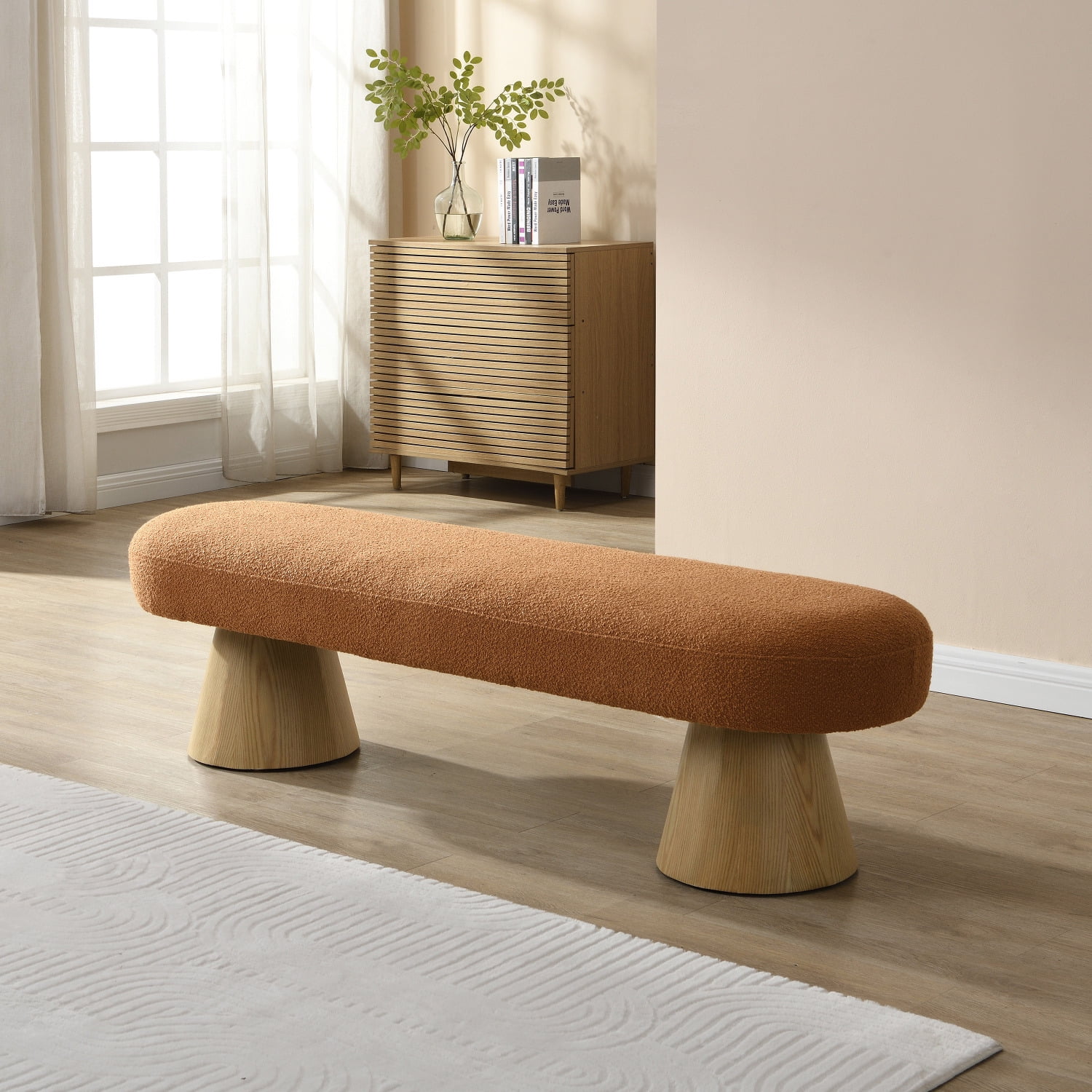 Youmumeub Modern Farmhouse Bouclé Bench 64" — Upholstered Orange ...