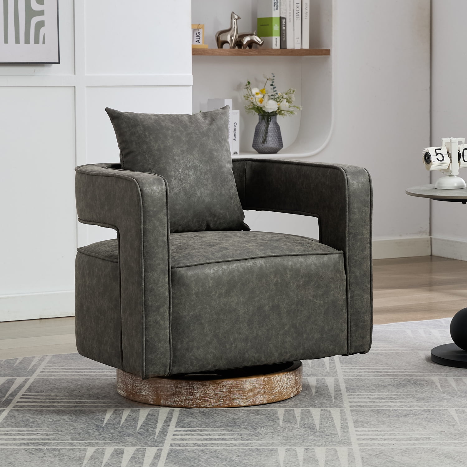 Youmumeub Modern Swivel Open-Back Lounge Chair 29.1in W - Gray Faux ...